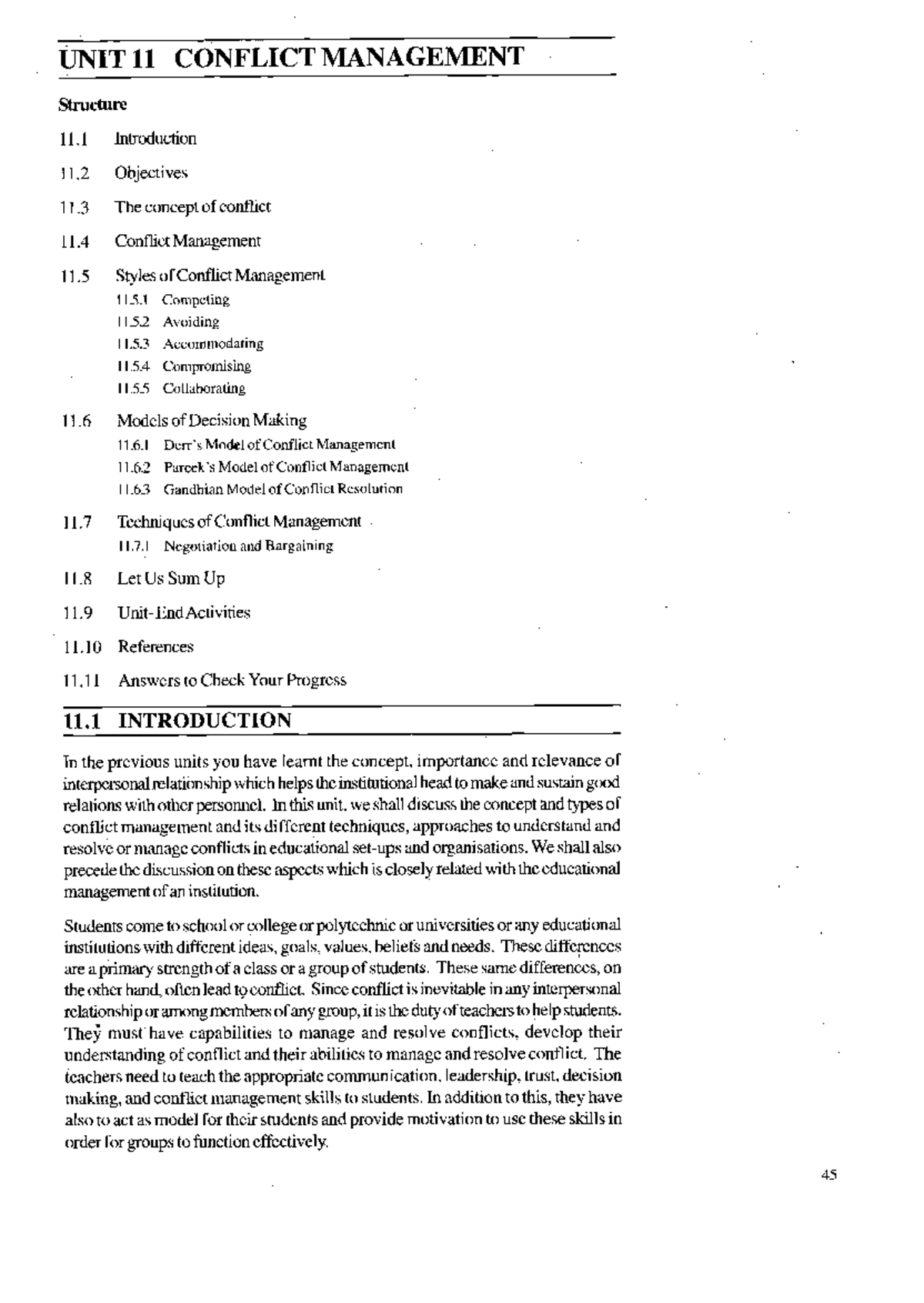 Conflict Management - Chapter 1 notes - UNIT 11 CONFLICT MANAGEMENT ...