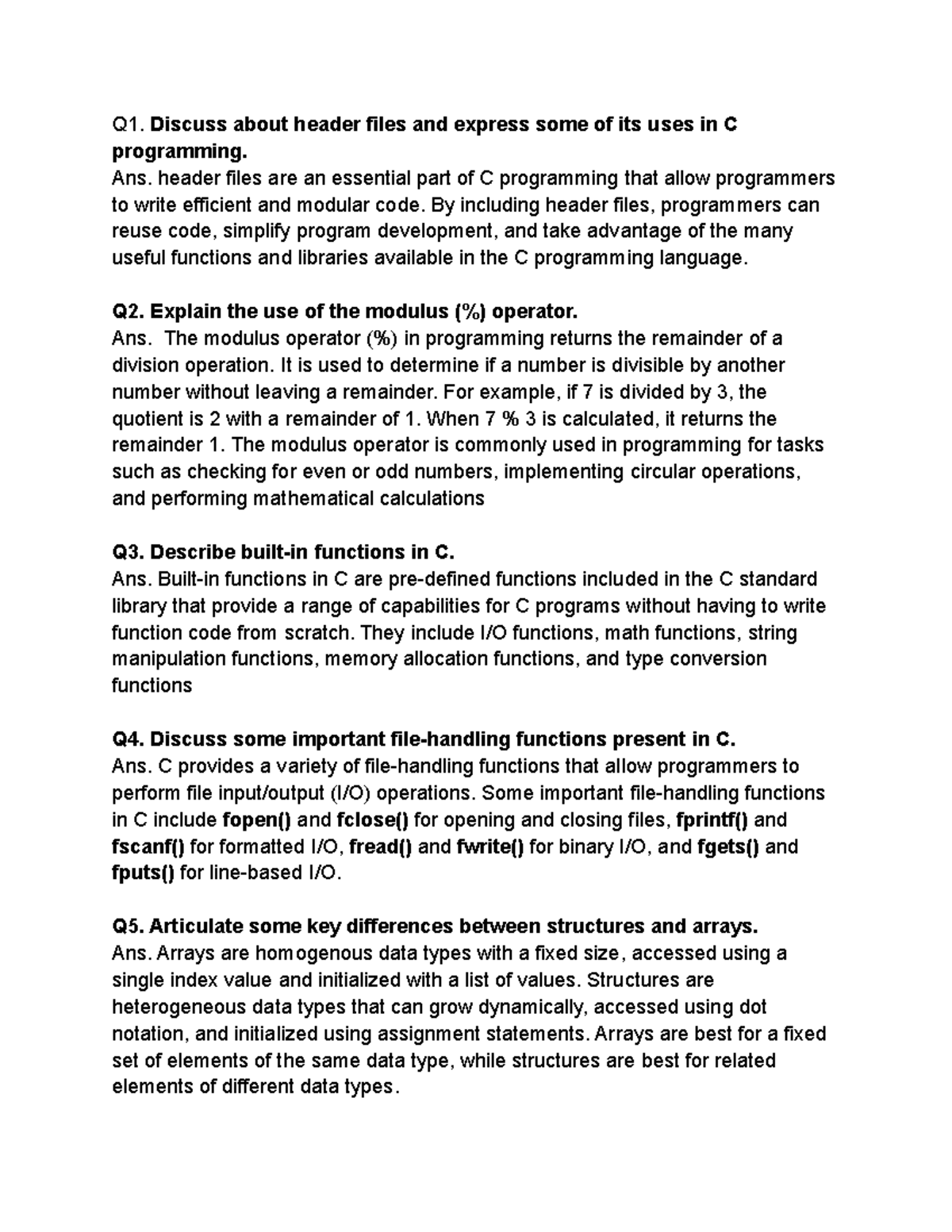 The info about prog in c - Q1. Discuss about header files and express ...