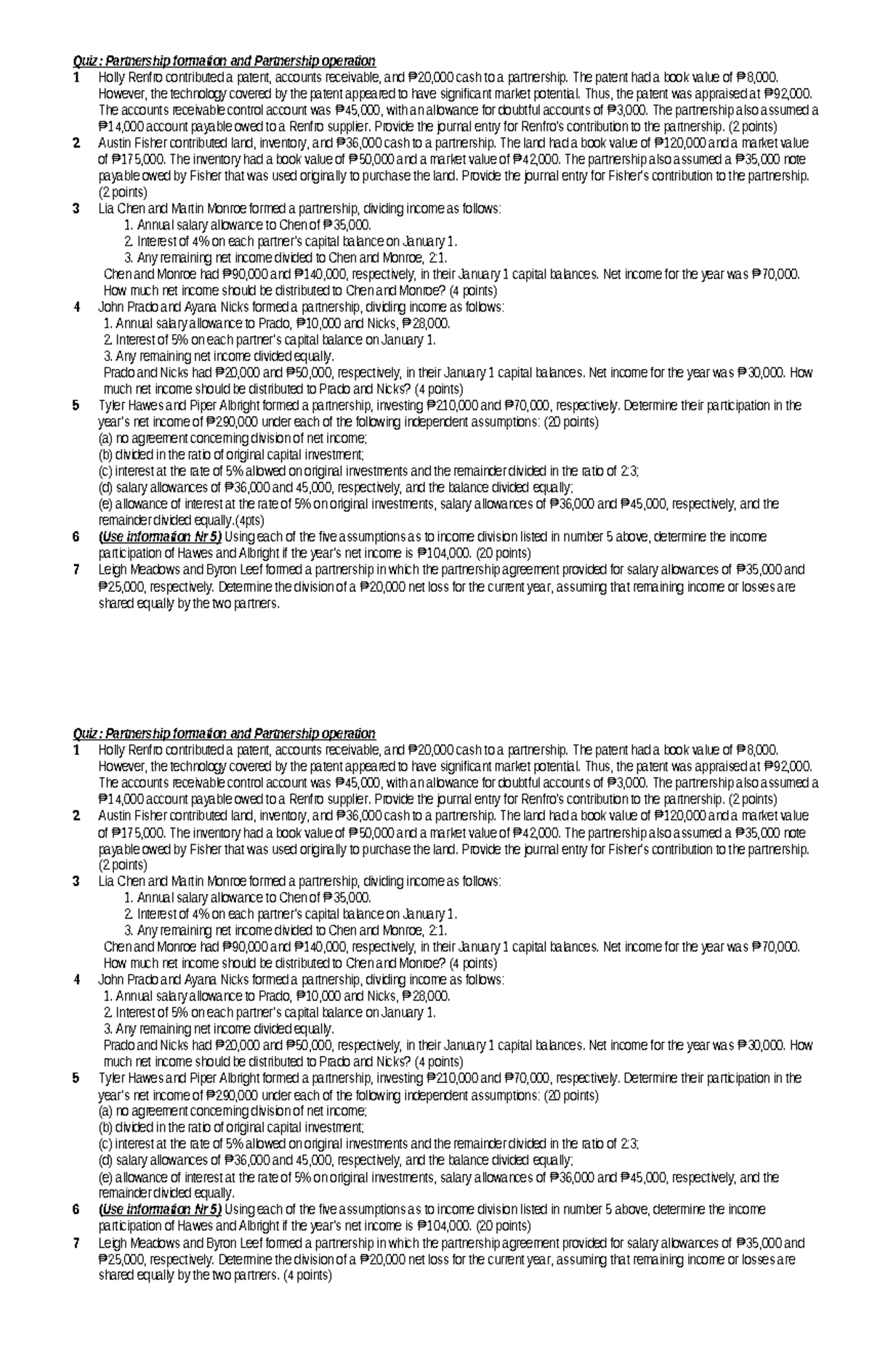 Partnership formation and operation Key Ans - Quiz: Partnership ...
