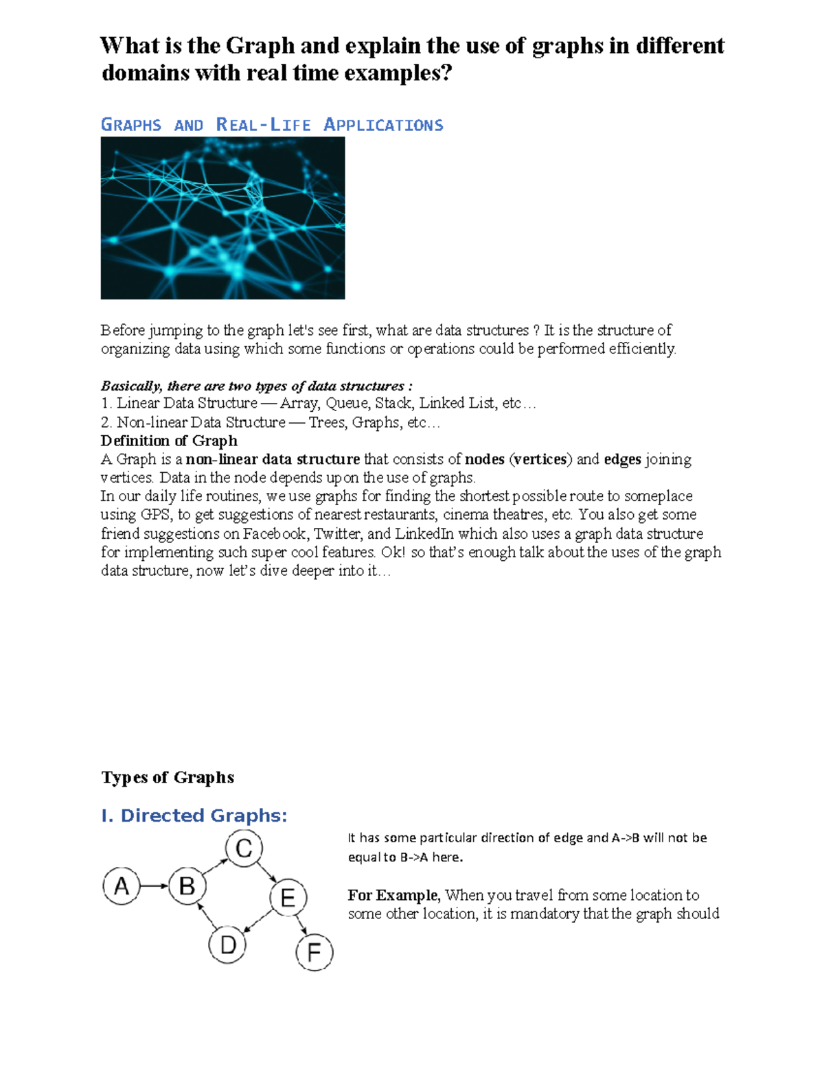Assignment 1 - What is the Graph and explain the use of graphs in ...