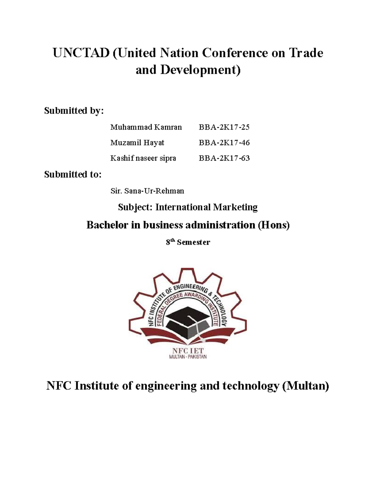 Unctad - an assigment information - UNCTAD (United Nation Conference on ...