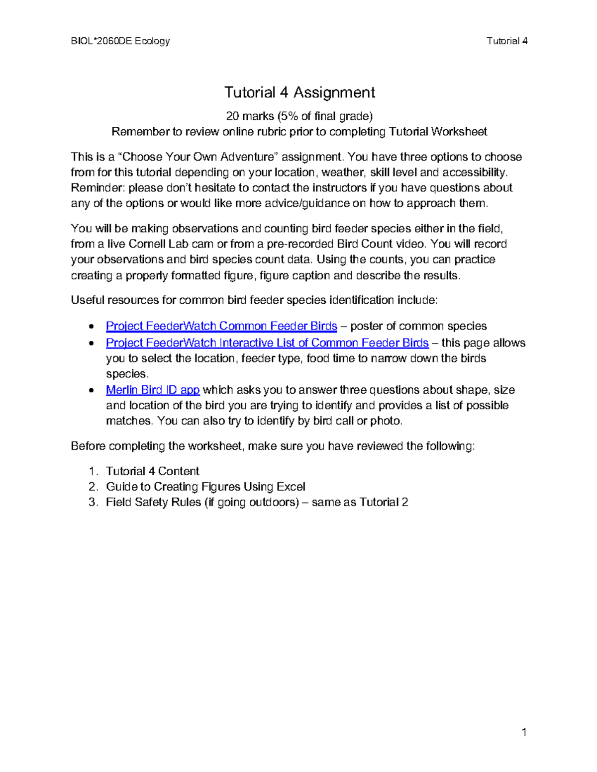 Tutorial 4-Assignment - Tutorial 4 Assignment 20 marks (5% of final grade) Remember to review ...