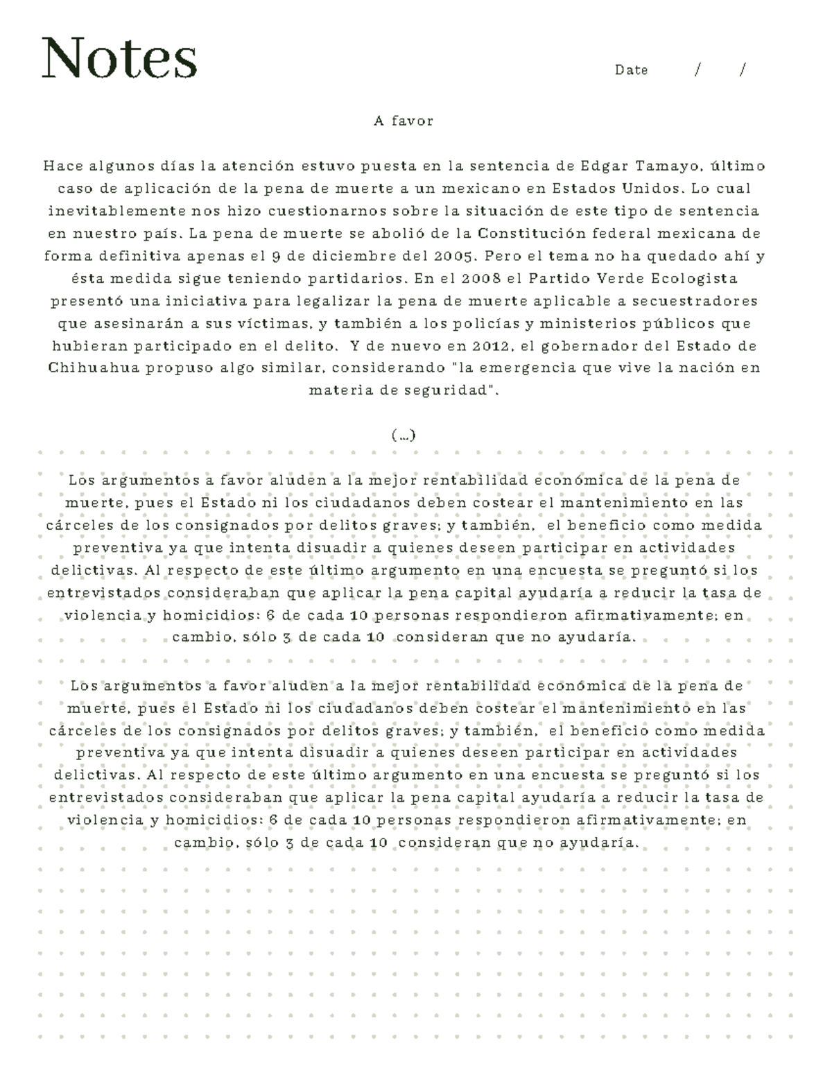 Minimal Notes Sheet - US Letter - Notes D a t e / / A f a v o r H a c e ...