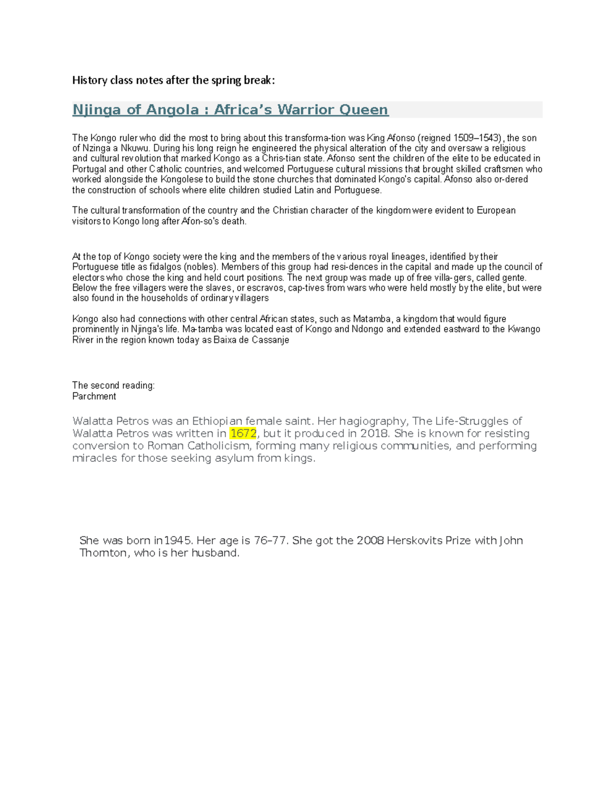 History class notes after the spring break - During his long reign he ...