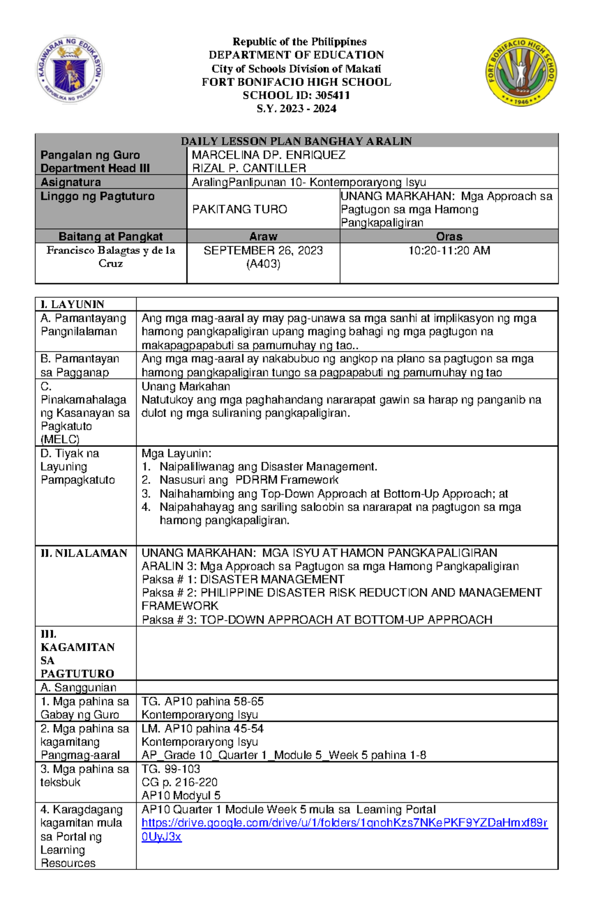 Q1 COT1 AP10 DLP 1 final - Q1-COT1 - Republic of the Philippines ...