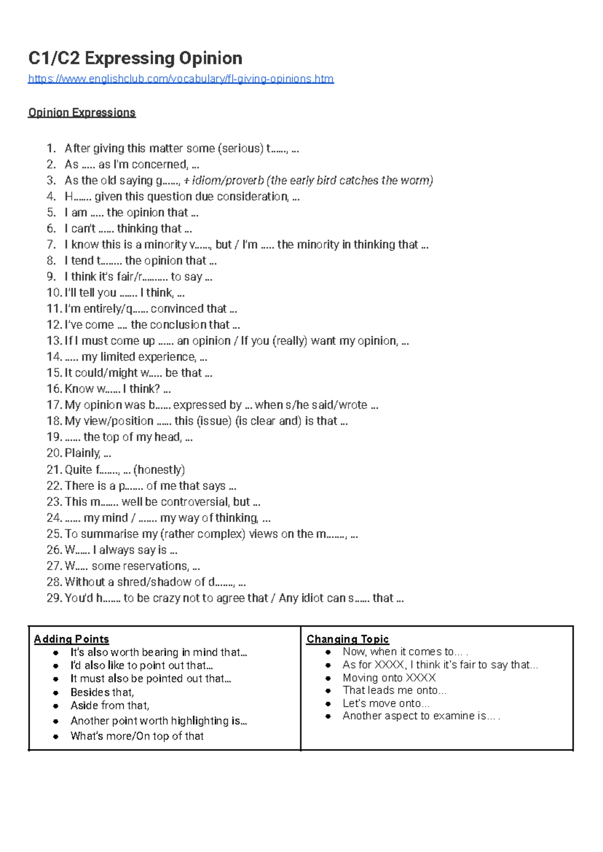 C1 C2-Expressing-Opinion-STS - C1/C2 Expressing Opinion - Studocu