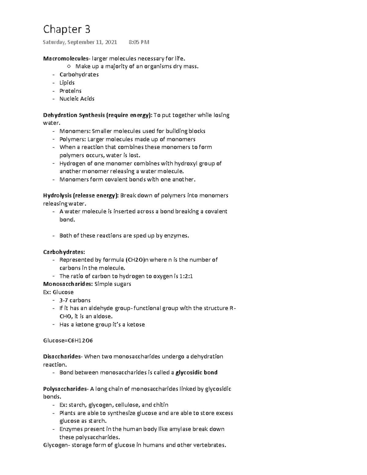 Biology 111 Chapter 3 textbook notes - BIOL 111 - TAMU - Studocu