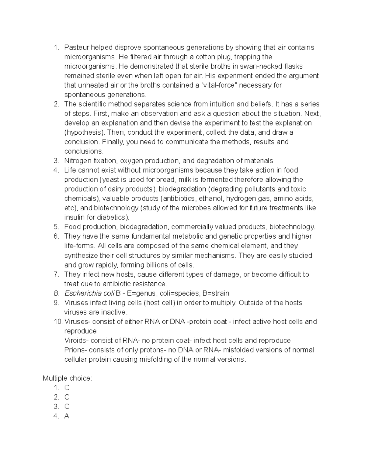 Micro chap 1 - It's textbook hw on chapter 1 - Pasteur helped disprove ...