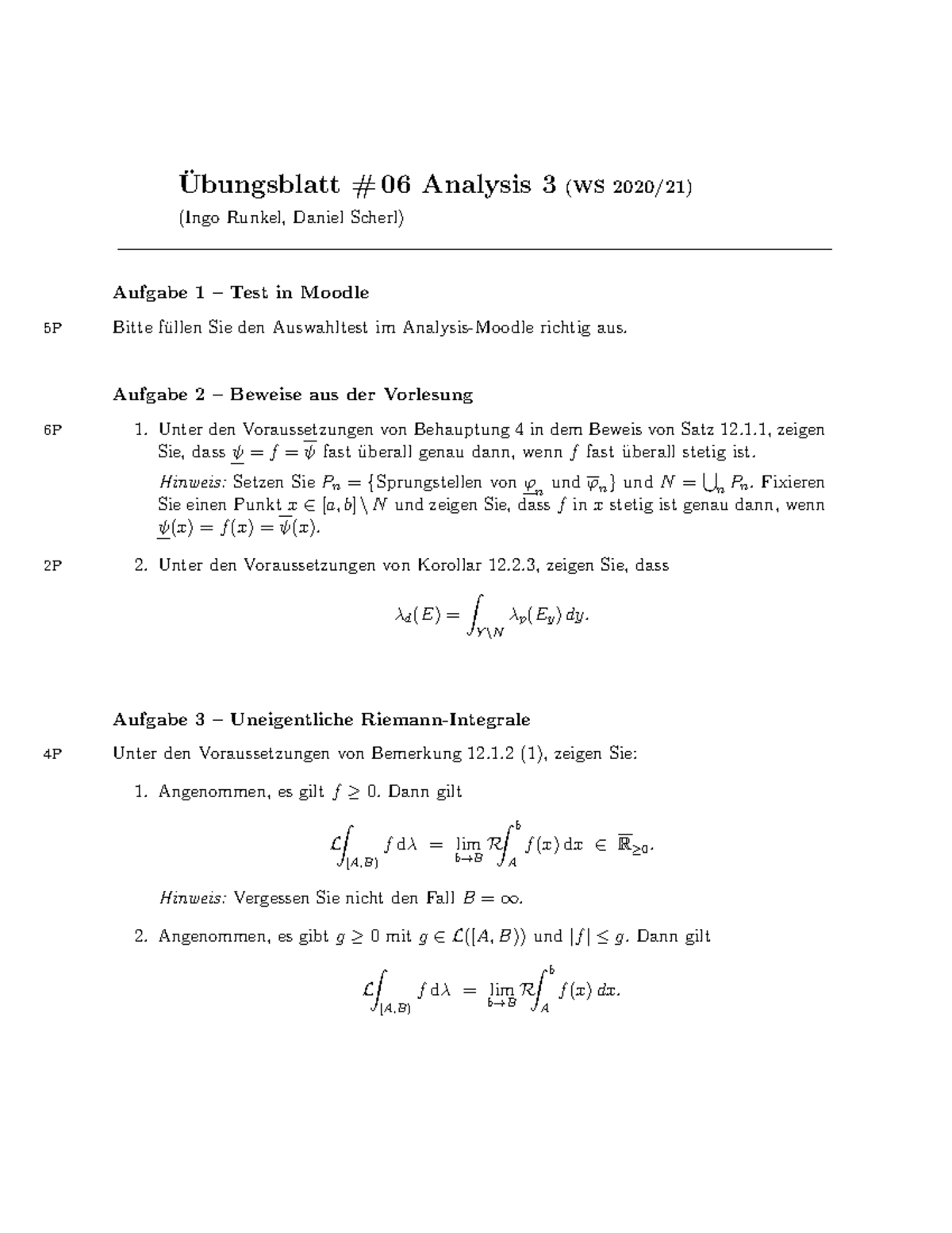 Übungsblatt 6 - WiSe20/21 - Ubungsblatt # 06 Analysis 3 ̈ (WS 2020/21 ...