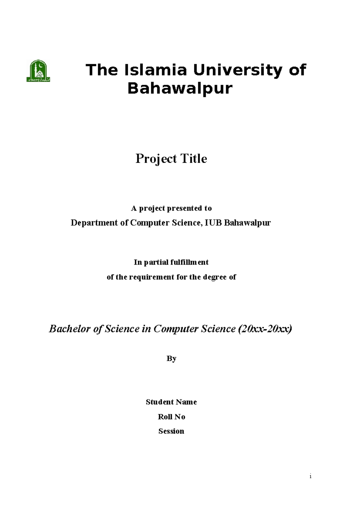 IUB Project Final Report - i The Islamia University of Bahawalpur ...