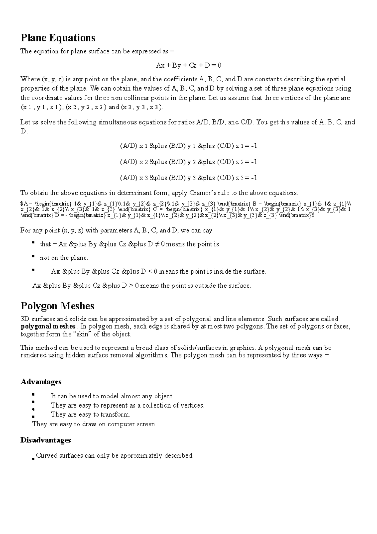 3.Plane Equations - Plane Equations The equation for plane surface can ...