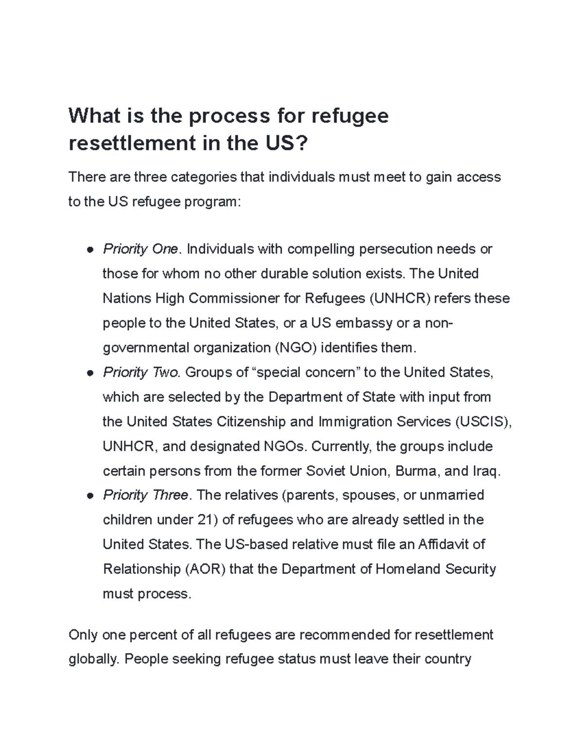What is the process for refugee resettlement in the US - What is the ...