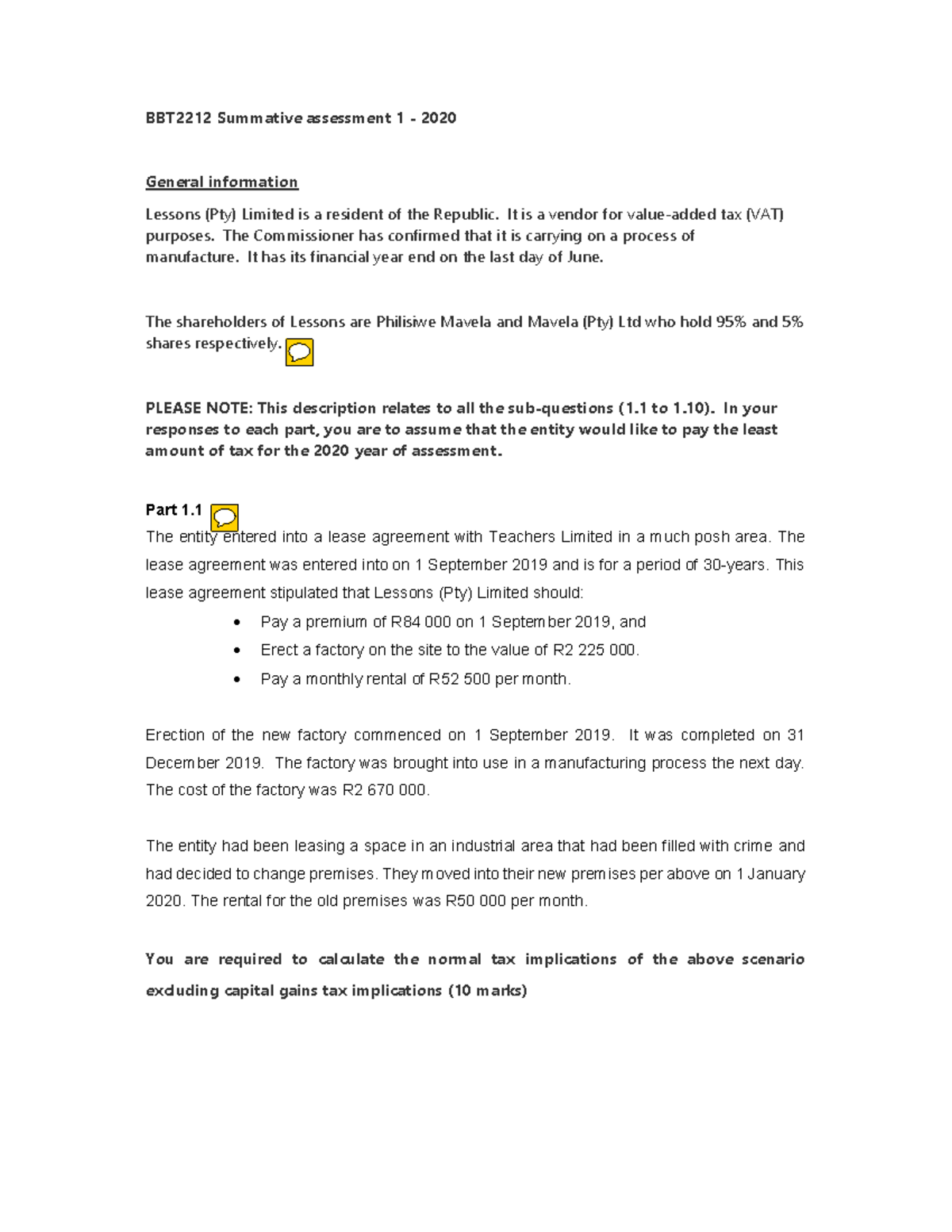 Tax test 2020 - Tax test for a Diploma in Accountancy student ...