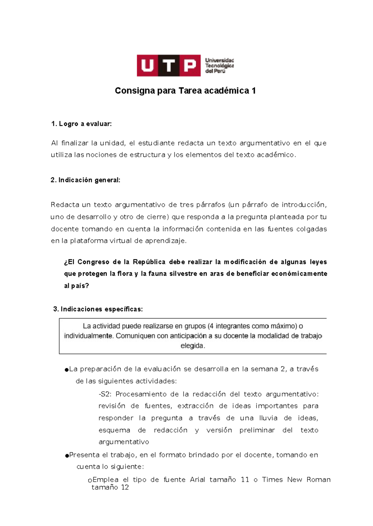 TA 1 Redaccion DE Texto - TA 1 SEMANA 04 - Consigna para Tarea académica 1 1. Logro a evaluar ...