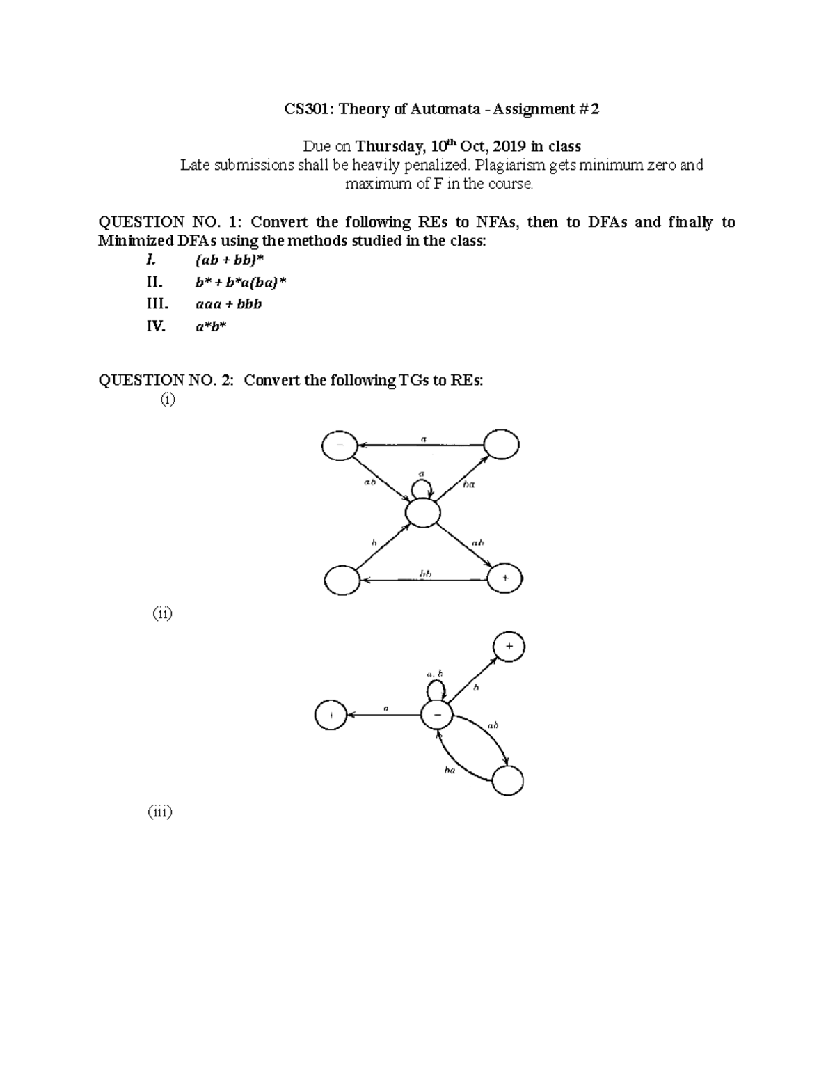 Assignment 2 Asasdddddddddddddddddddddddddd Cs301 Theory Of Automata Assignment 2 Due