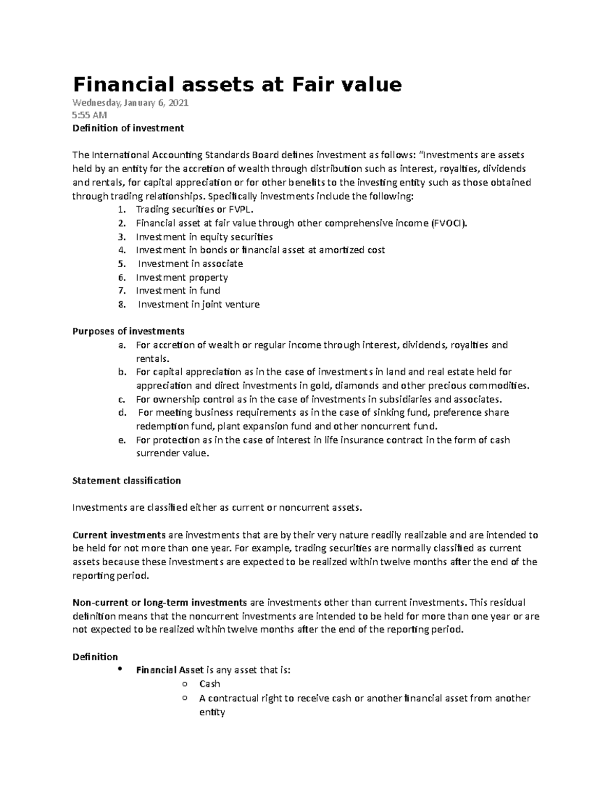 Financial assets at Fair value - Financial assets at Fair value ...