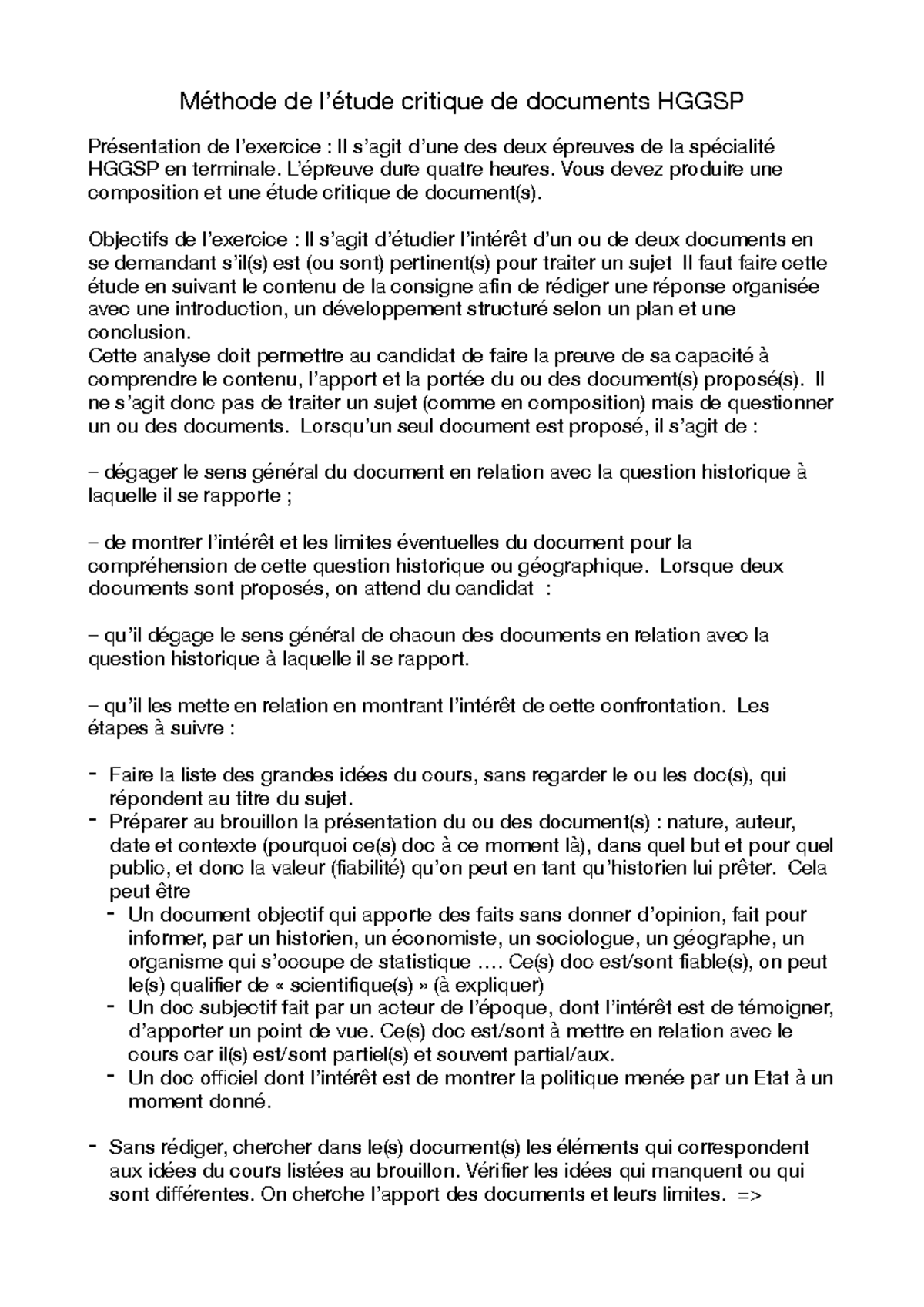 Fiche méthode étude doc Hggsp - Méthode de l’étude critique de documents HGGSP Présentation de ...