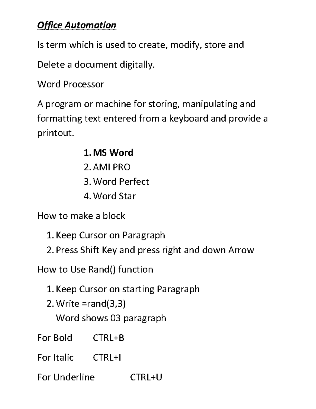 Microsoft word notes - Office Automation Is term which is used to ...