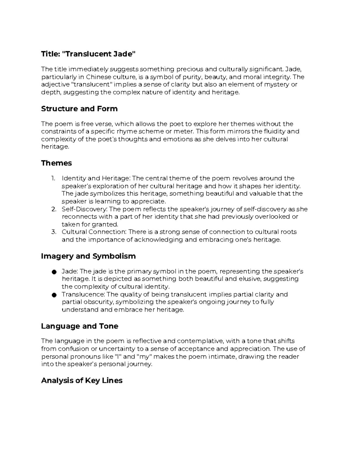 Translucent Jade analysis - Title: "Translucent Jade" The title ...