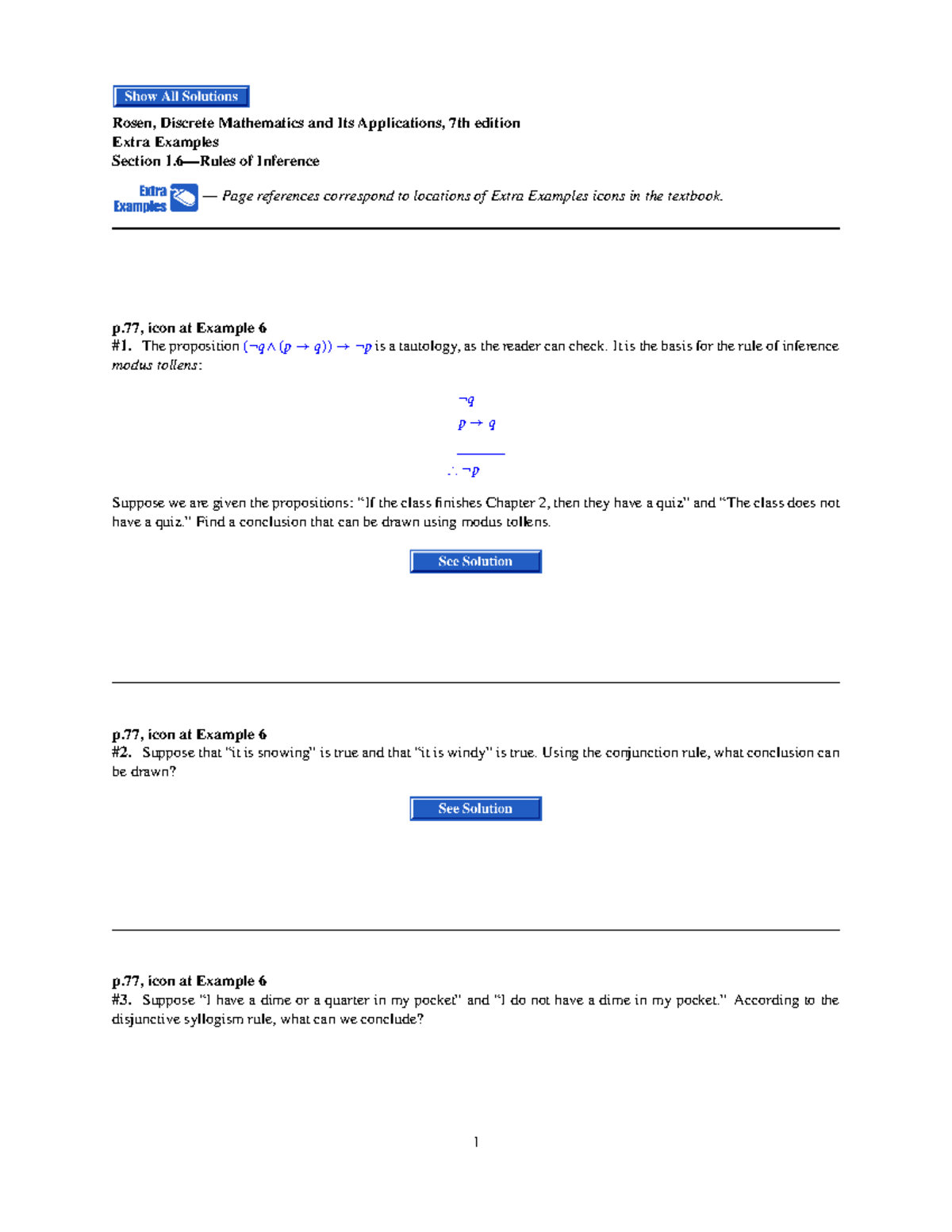 Rosen Section 1.6 Extra Examples - Rosen, Discrete Mathematics and Its ...