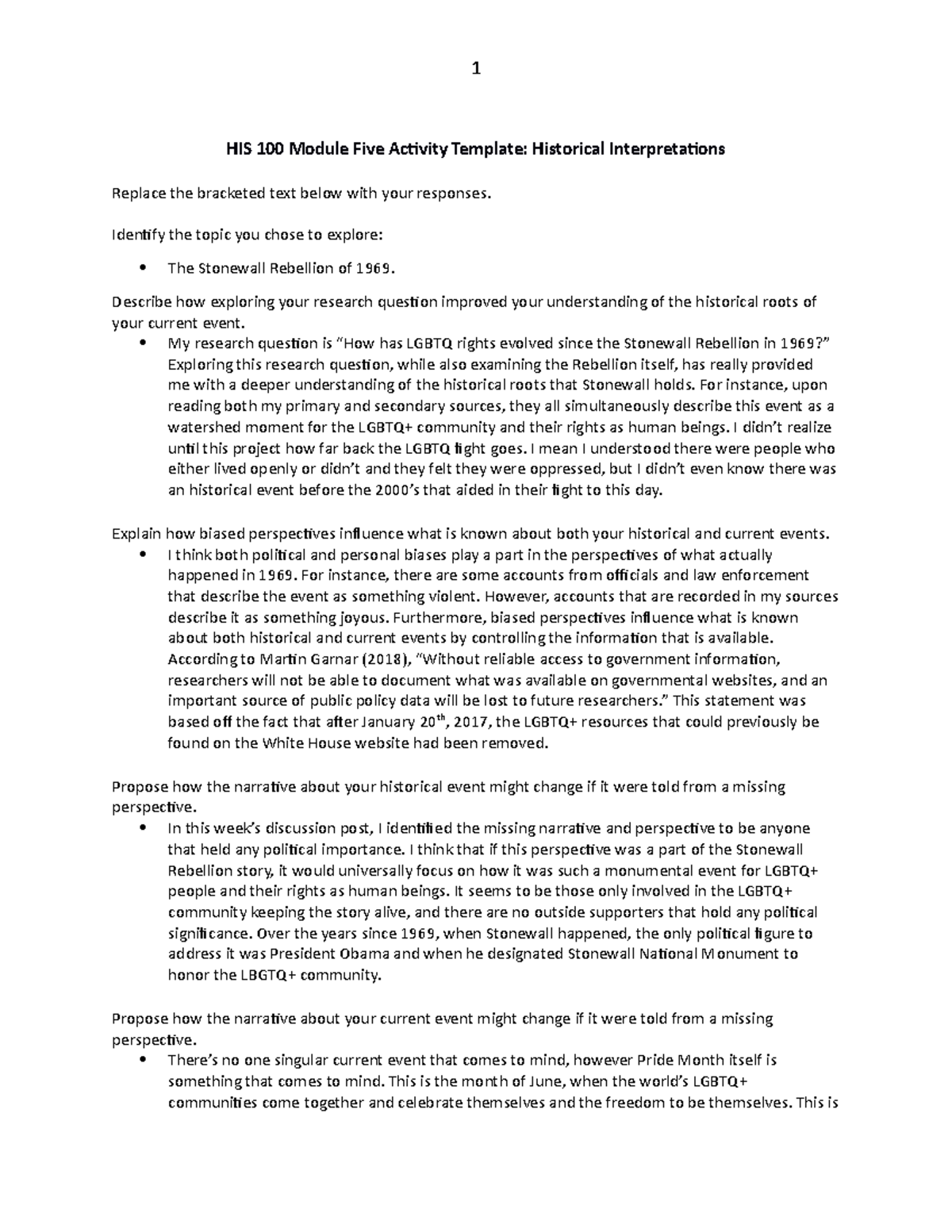 Document 3 - Module Five Template Past and Present - 1 HIS 100 Module ...