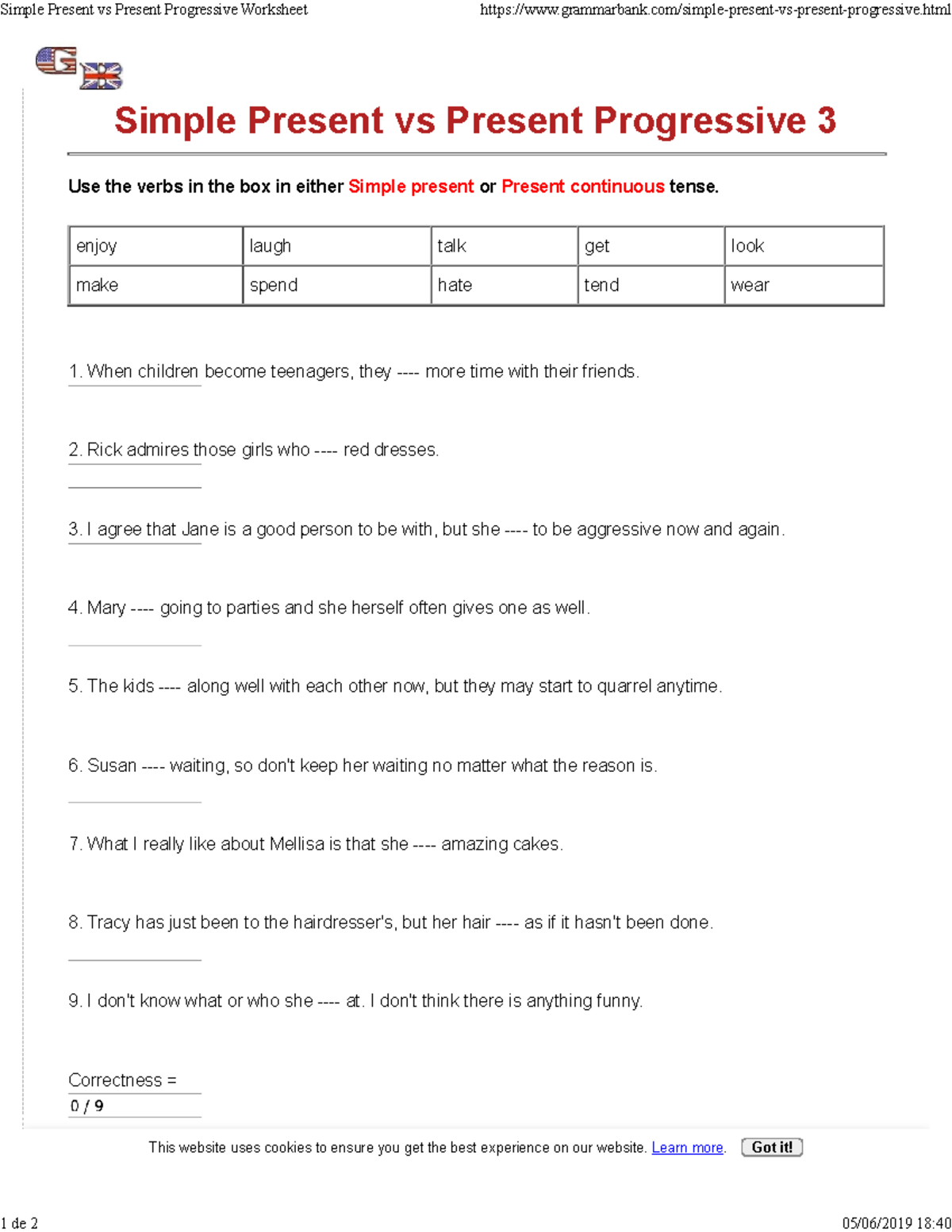 Simple Present vs Present Progressive Worksheet - Simple Present vs ...