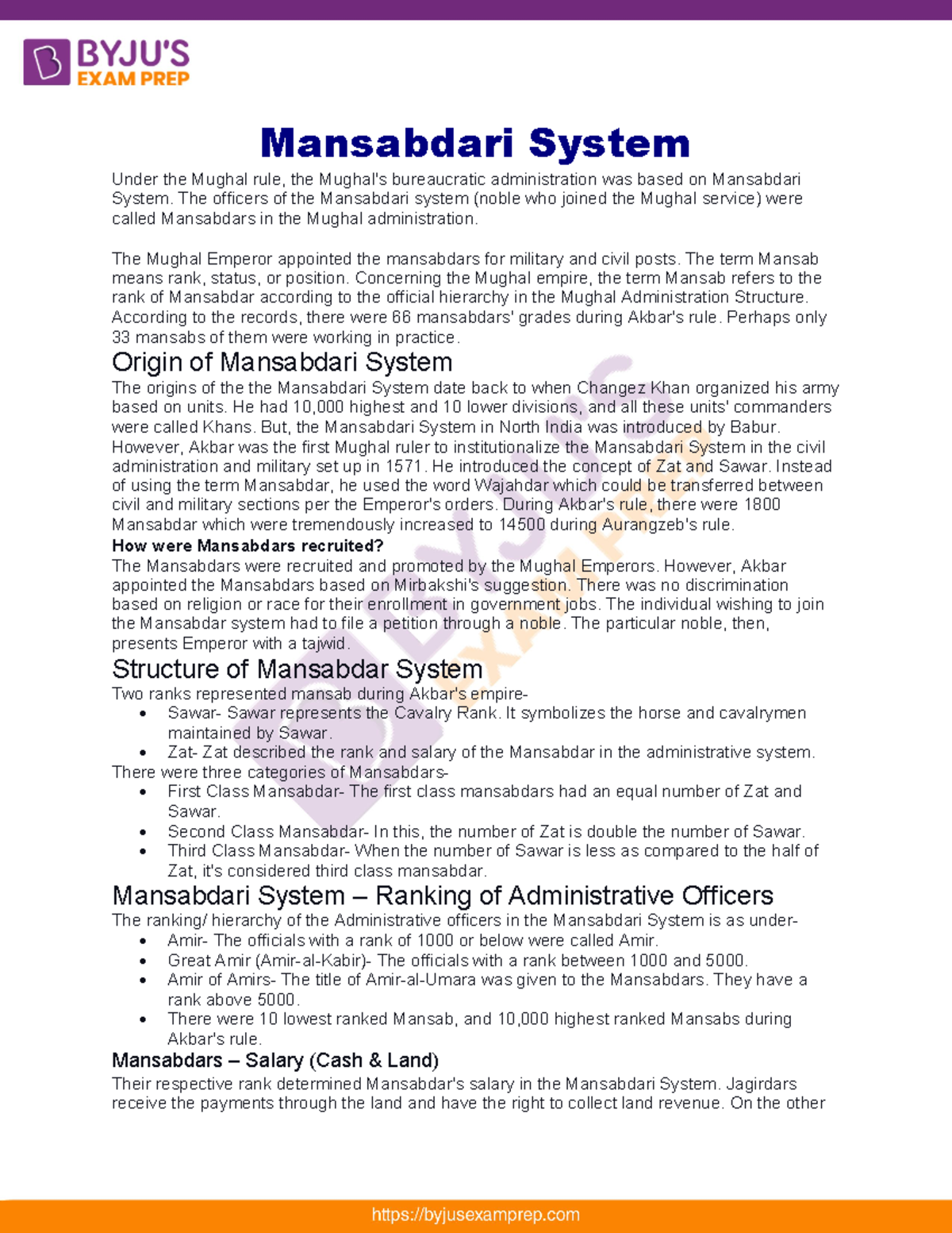 Mansabdari system upsc notes 94 - Mansabdari System Under the Mughal ...