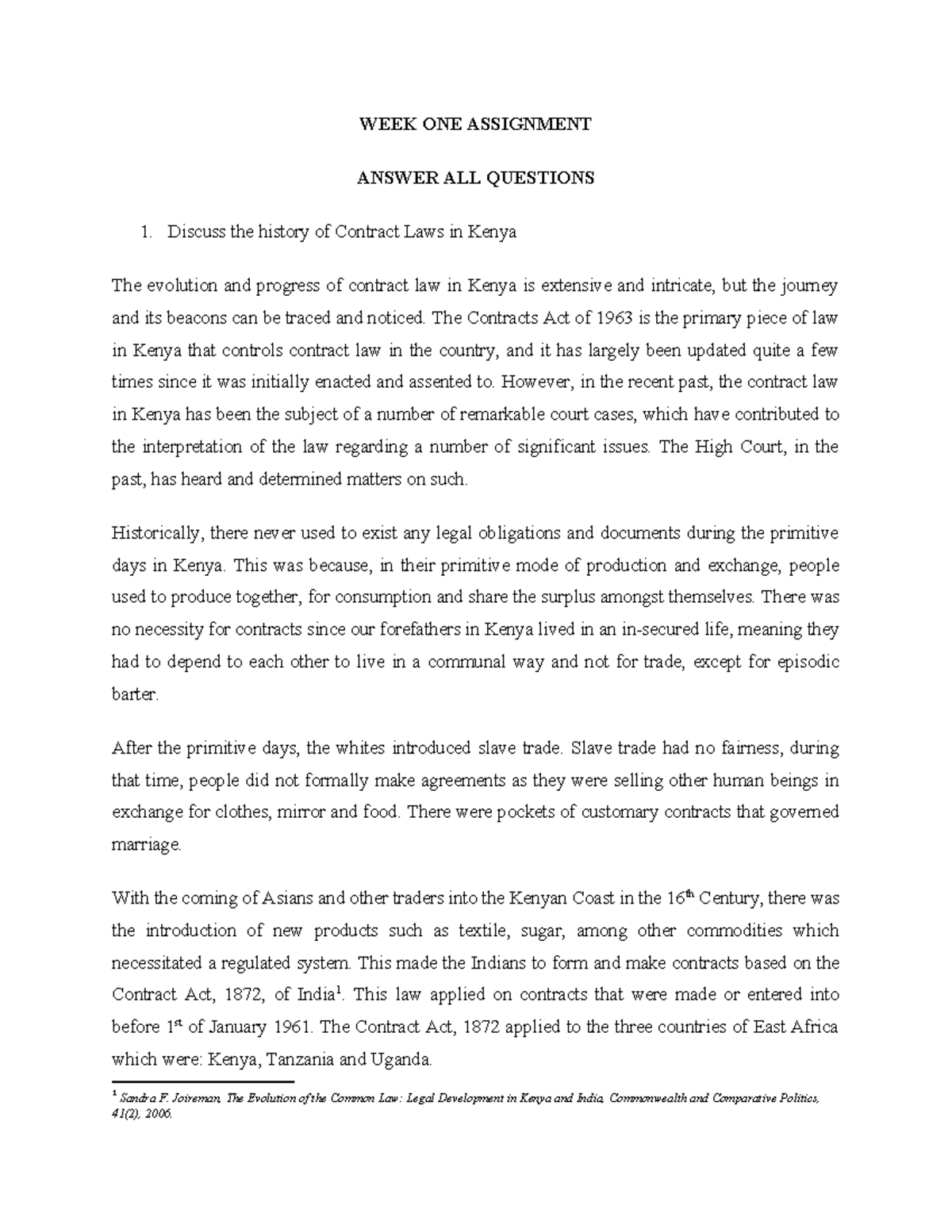 WEEK ONE Assignment - WEEK ONE ASSIGNMENT ANSWER ALL QUESTIONS 1 ...
