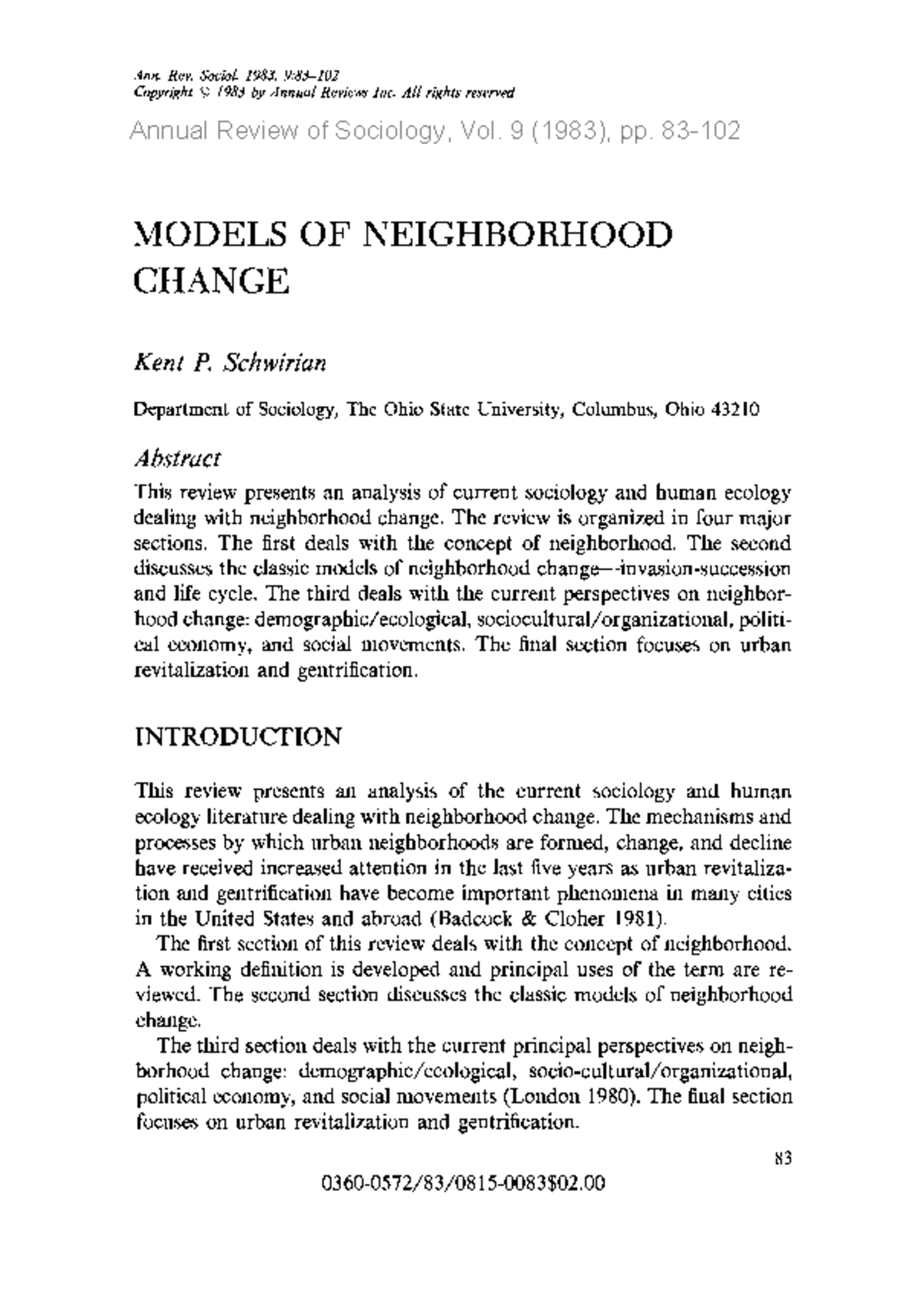 1983 Schwirian Models of Neighborhood Change - Ann. Rev. Social. 1983 ...