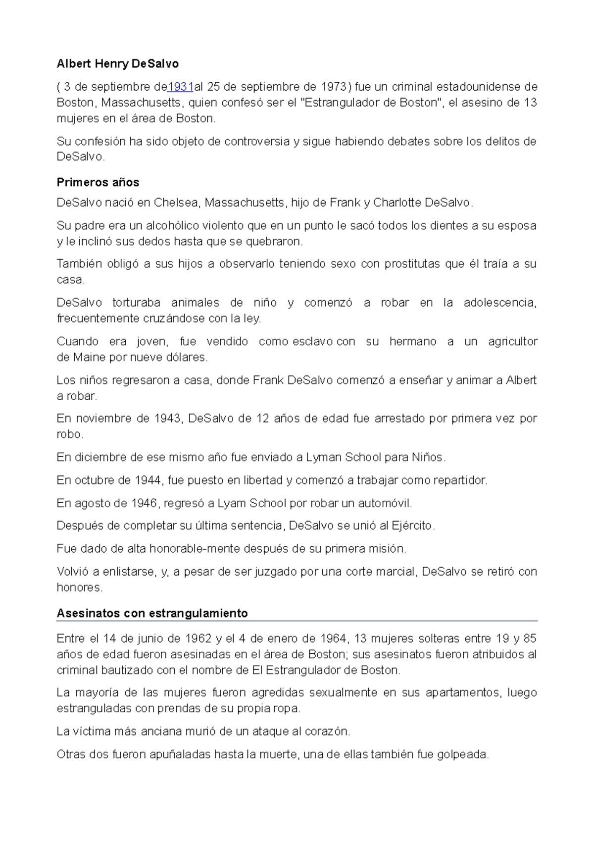 Criminalistica asesino en serie perfil - Albert Henry DeSalvo ( 3 de ...