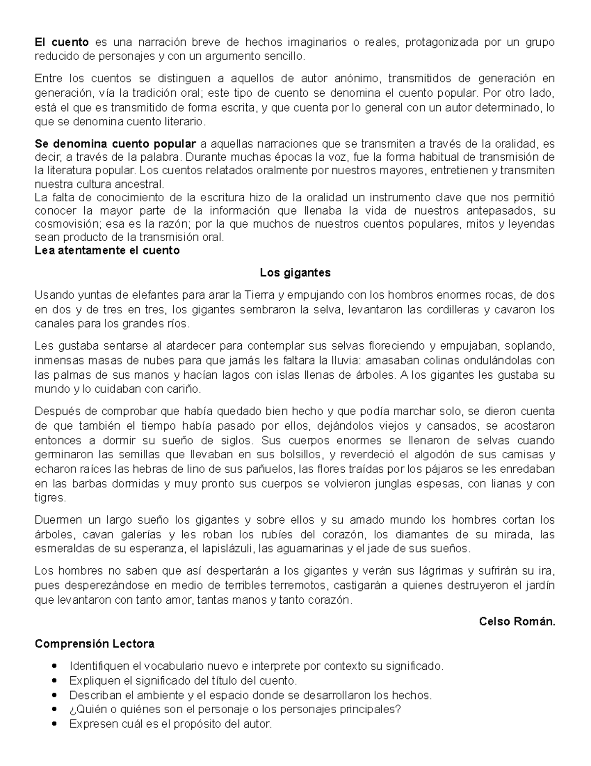 Ejercicios DEL Temario DADO - El cuento es una narración breve de ...