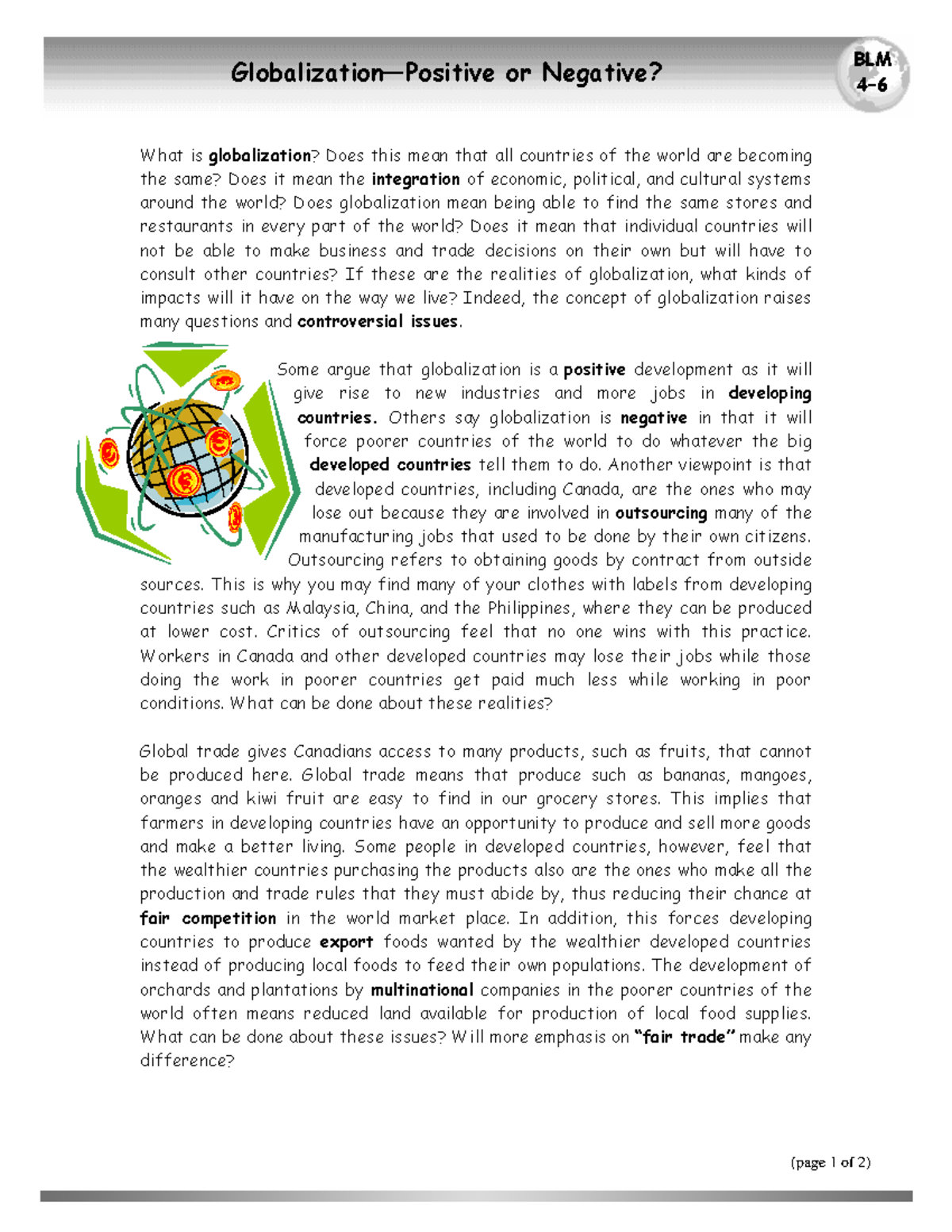 4-6 - Hope it help - Antiti Globalization―Positive or Negative? BLM 4 ...