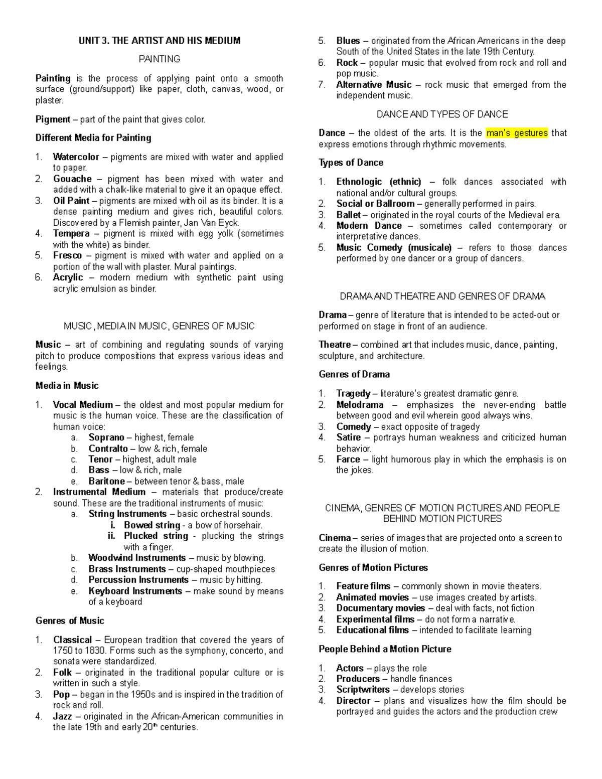 Art app 3-4 - notes on chapter 3 and 4 of Art Appreciation - UNIT 3 ...
