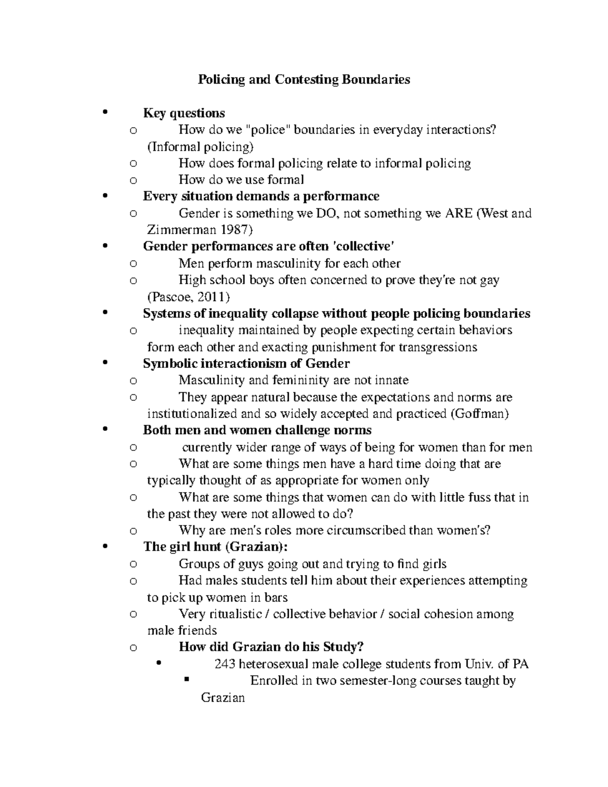 SOC 207 Lecture 5 - Policing and Contesting Boundaries Key questions o ...