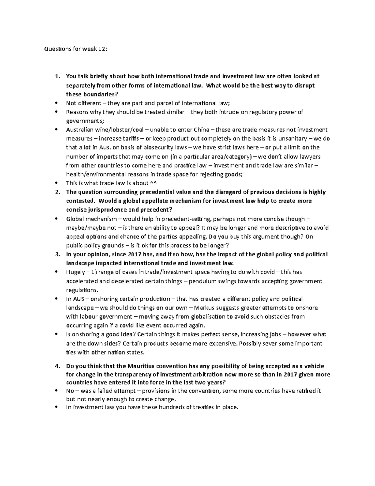 2022 IIL trade questions - Questions for week 12: You talk briefly ...