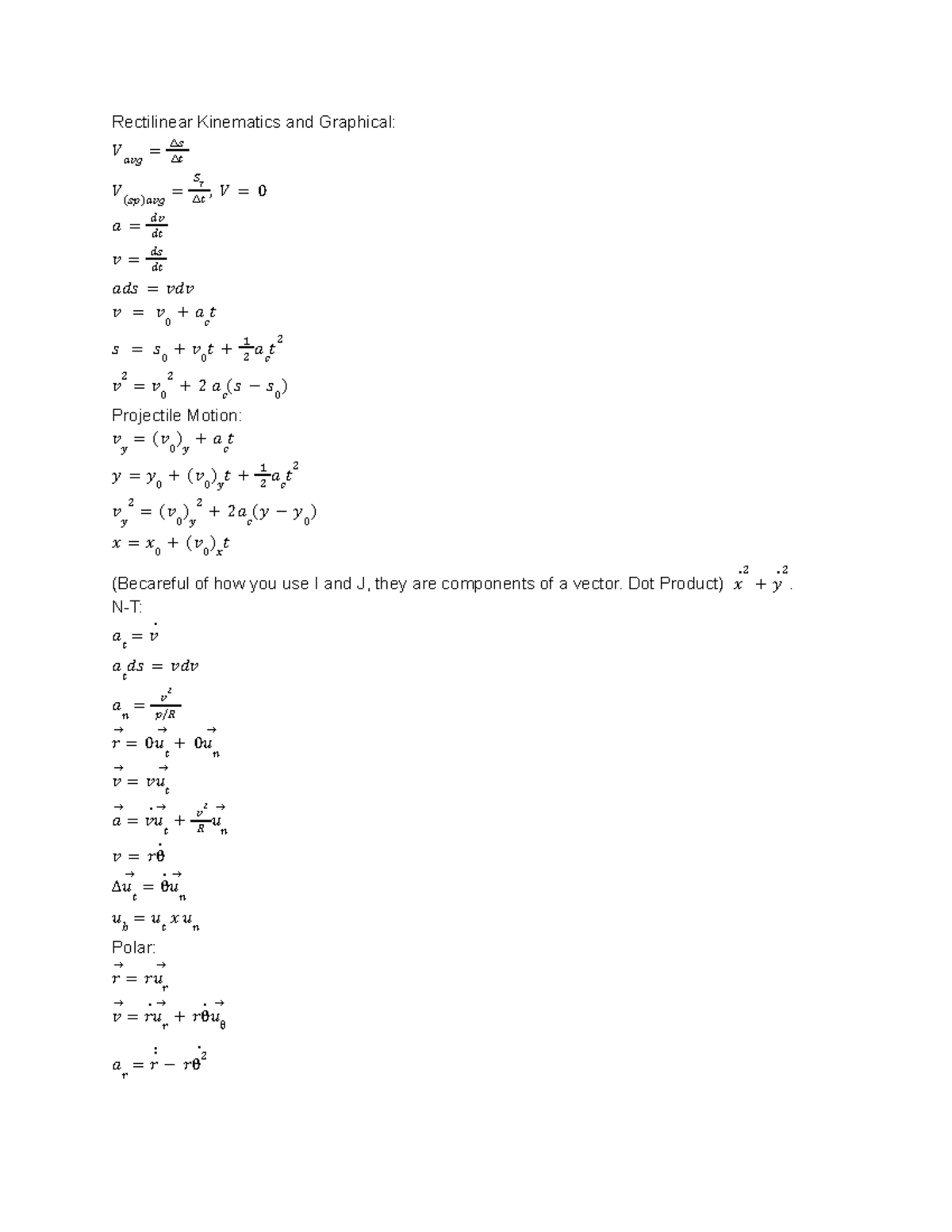 MAAE 2101 Dynamics 2 Rigid Body - Rectilinear Kinematics and Graphical ...