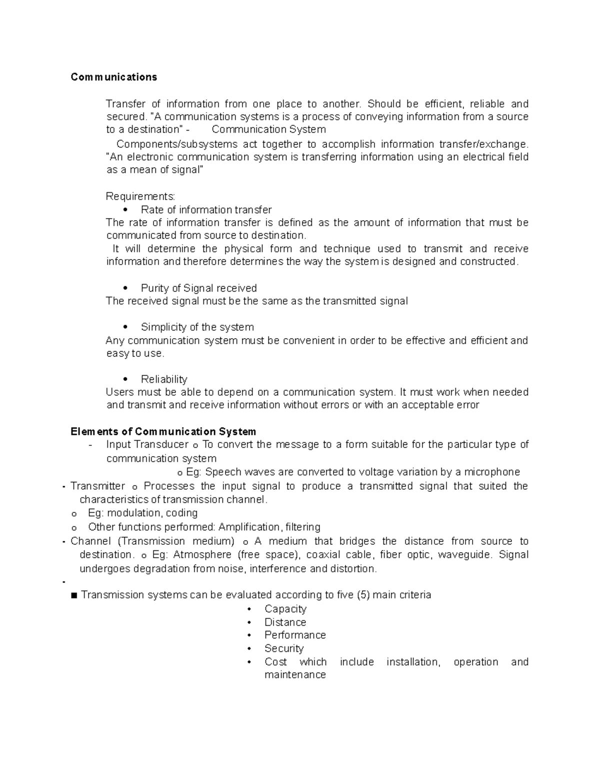 Communications - Communications Transfer of information from one place ...