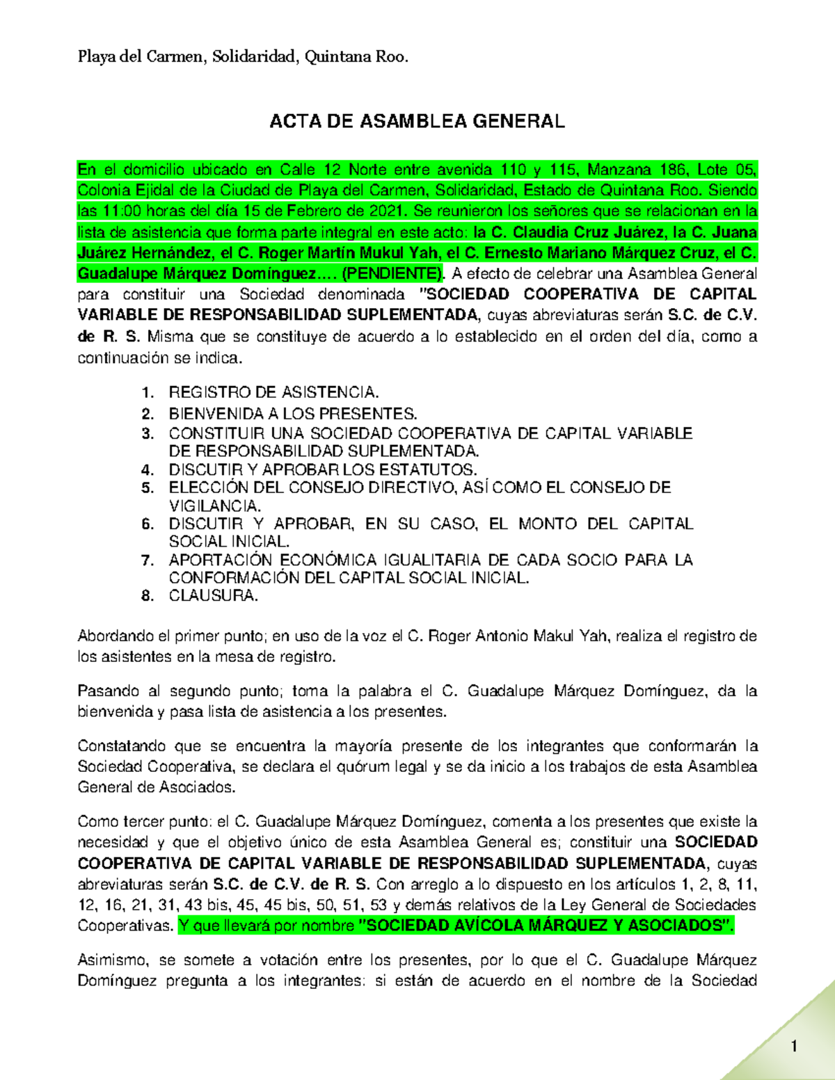 ACTA DE Asamblea Cooperativa Avícola Marquez Y Asociados - copia - ACTA ...