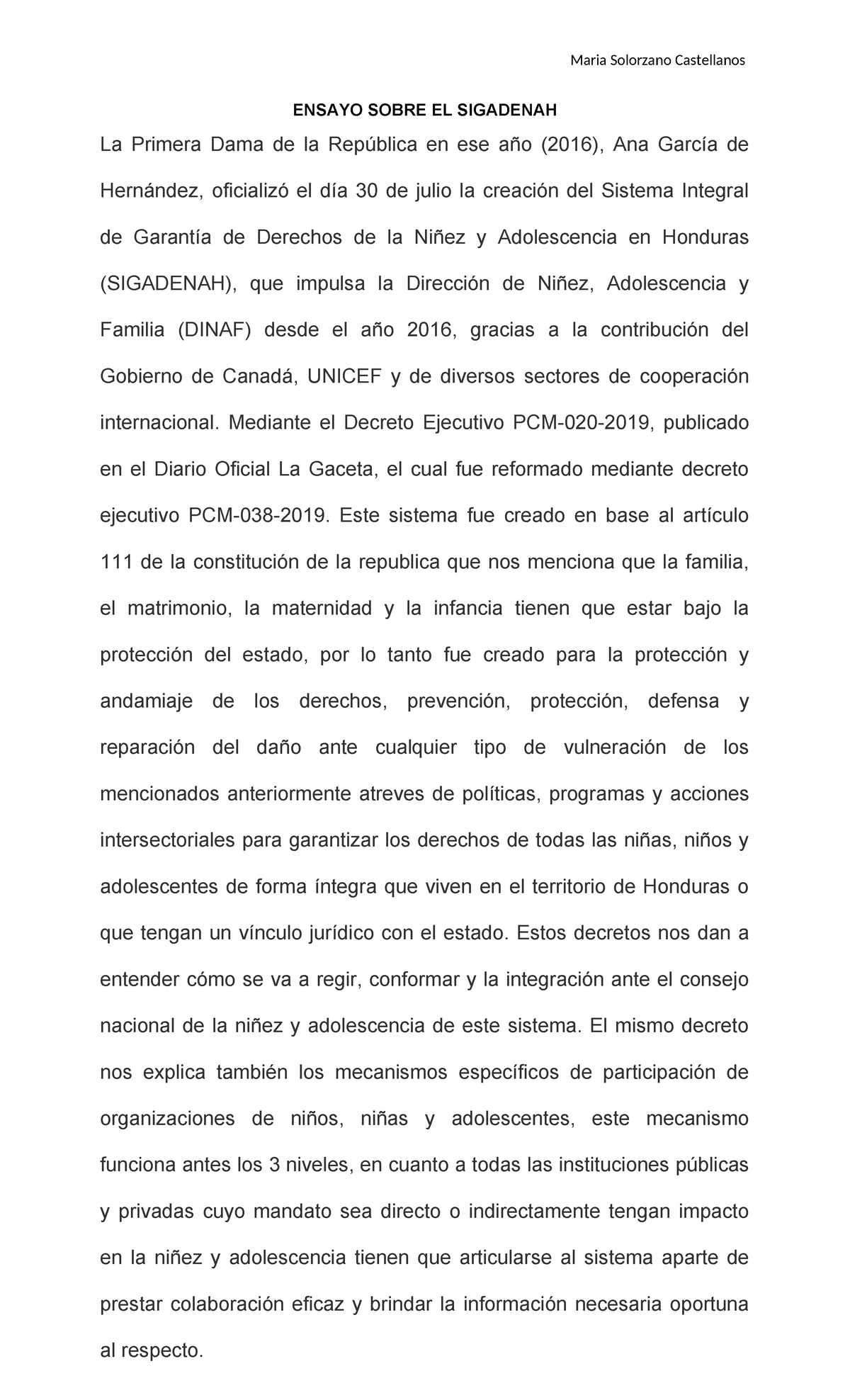 Ensayo Sobre EL Sigadenah Maria Solorzano WORD - Maria Solorzano ...