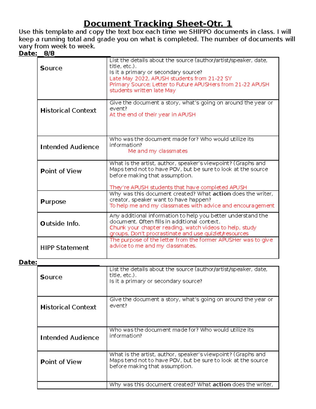 Document Tracking Sheet Qtr 1 - 1 Use this template and copy the text ...