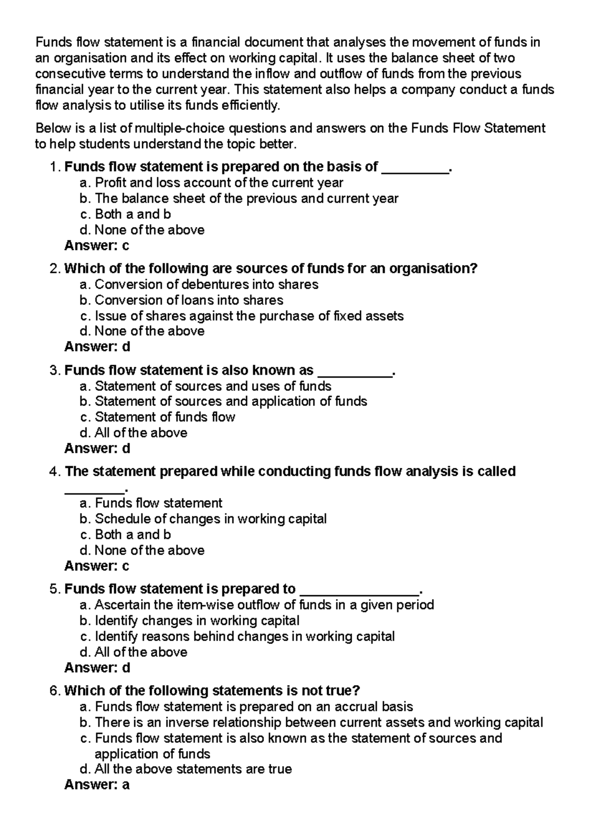 Mcq for ffs - MCQS - Funds flow statement is a financial document that analyses the movement of ...