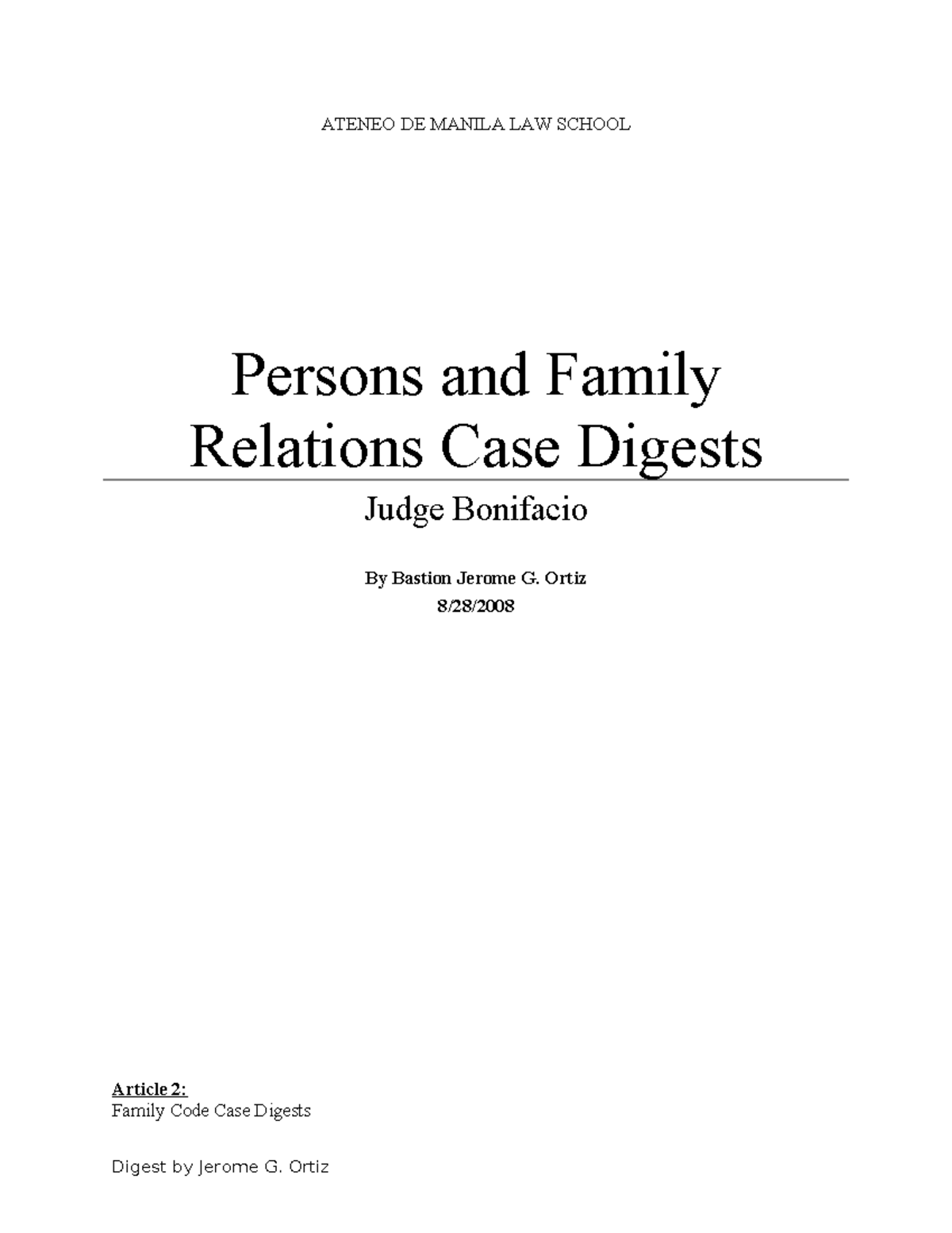 Persons-Prelim - Case digest - ATENEO DE MANILA LAW SCHOOL Persons and ...