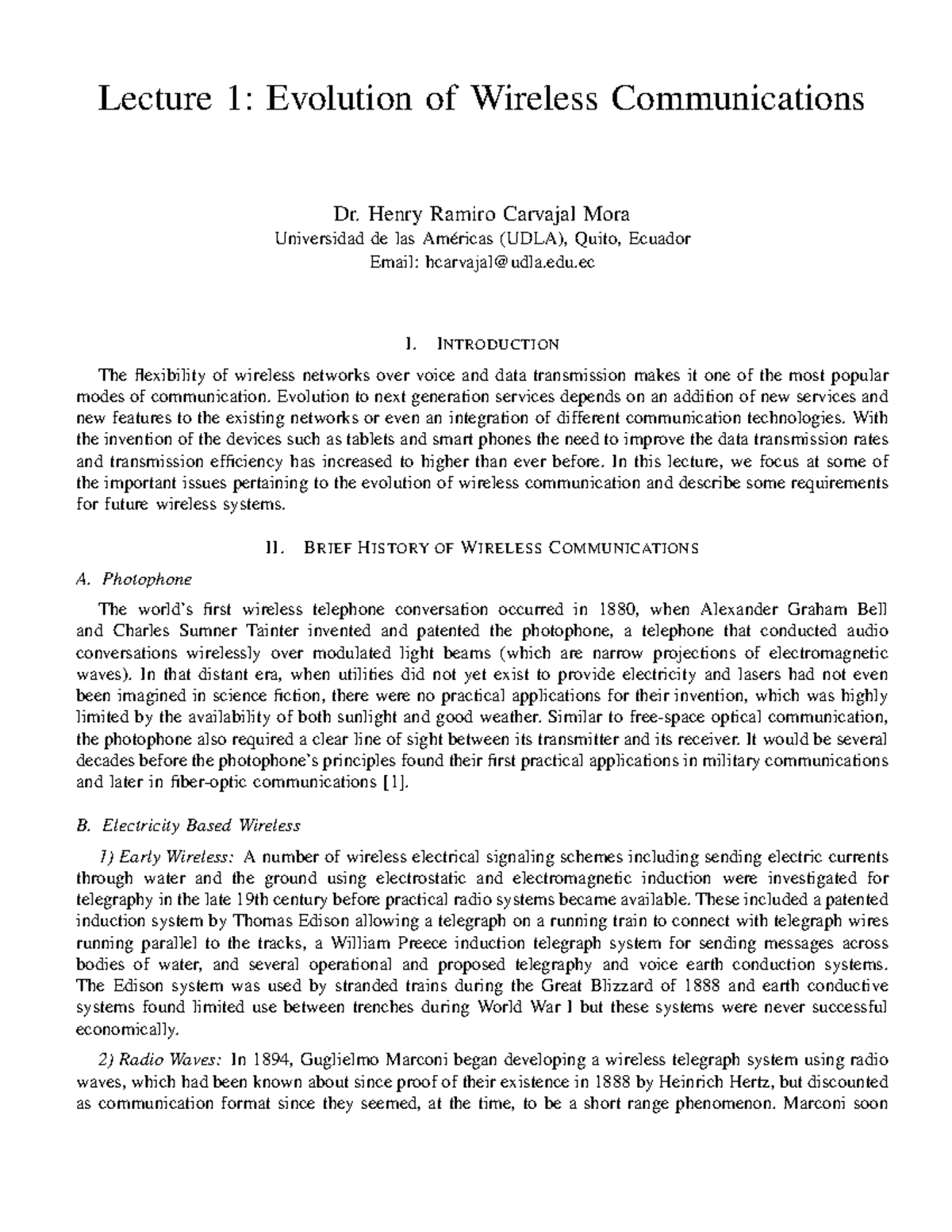 L1 Evolution Tech Inalamb - Lecture 1: Evolution of Wireless ...