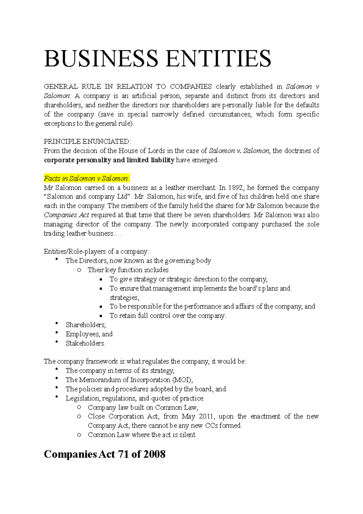 Business Entities - BUSINESS ENTITIES GENERAL RULE IN RELATION TO ...