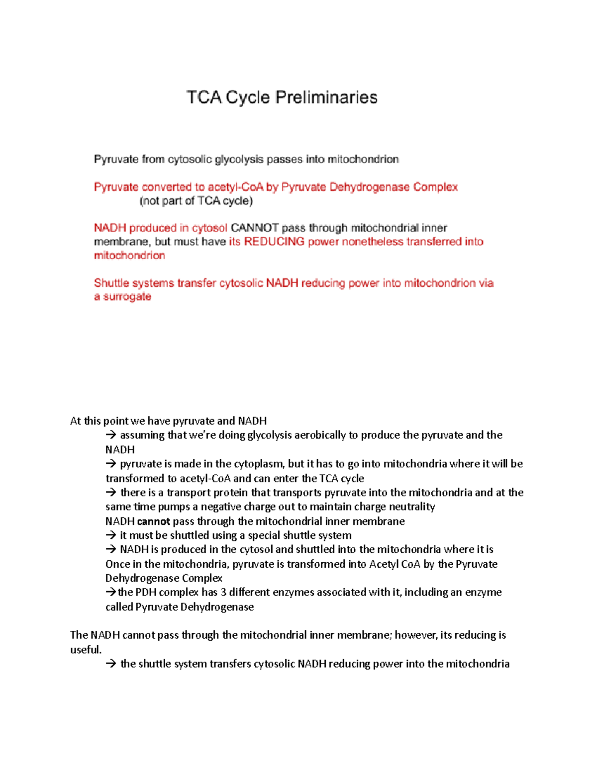 Biochem TCA cycle Notes - Dr. Eric Taylor - At this point we have ...