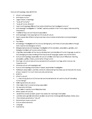 Cultural anth essay 1 - ANTH 210 501: Social and Cultural Anthropology ...