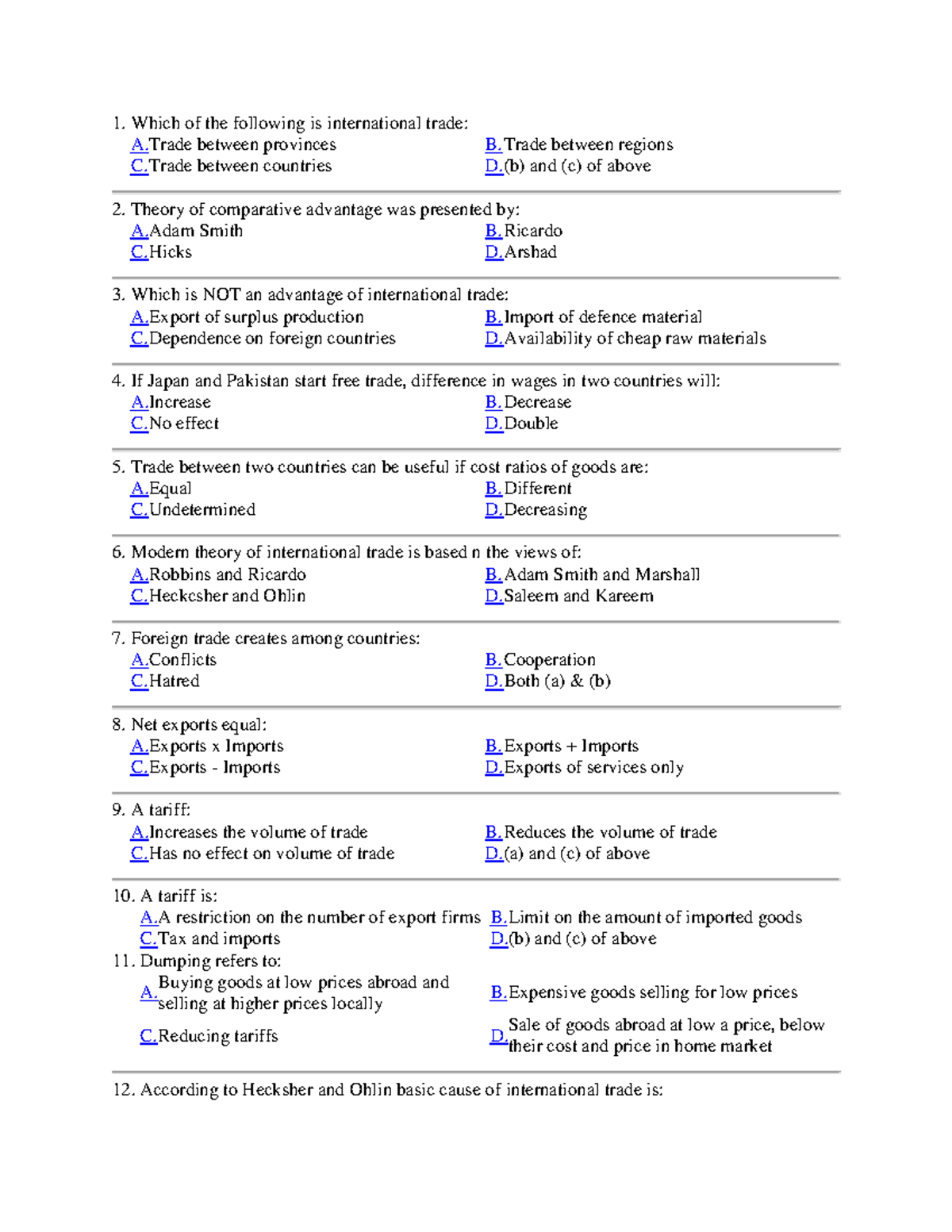 Trade - notes - Which of the following is international trade: A ...