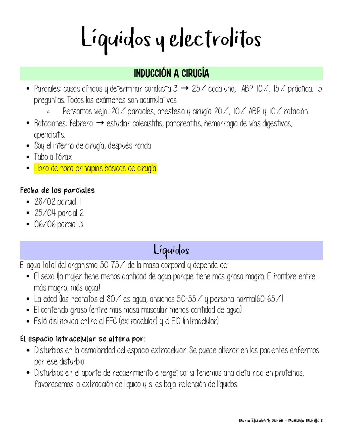 1. Líquidos y Electrolitos - Líquidos y electrolitos INDUCCIÓN A CIRUGÍA • Parciales: casos ...