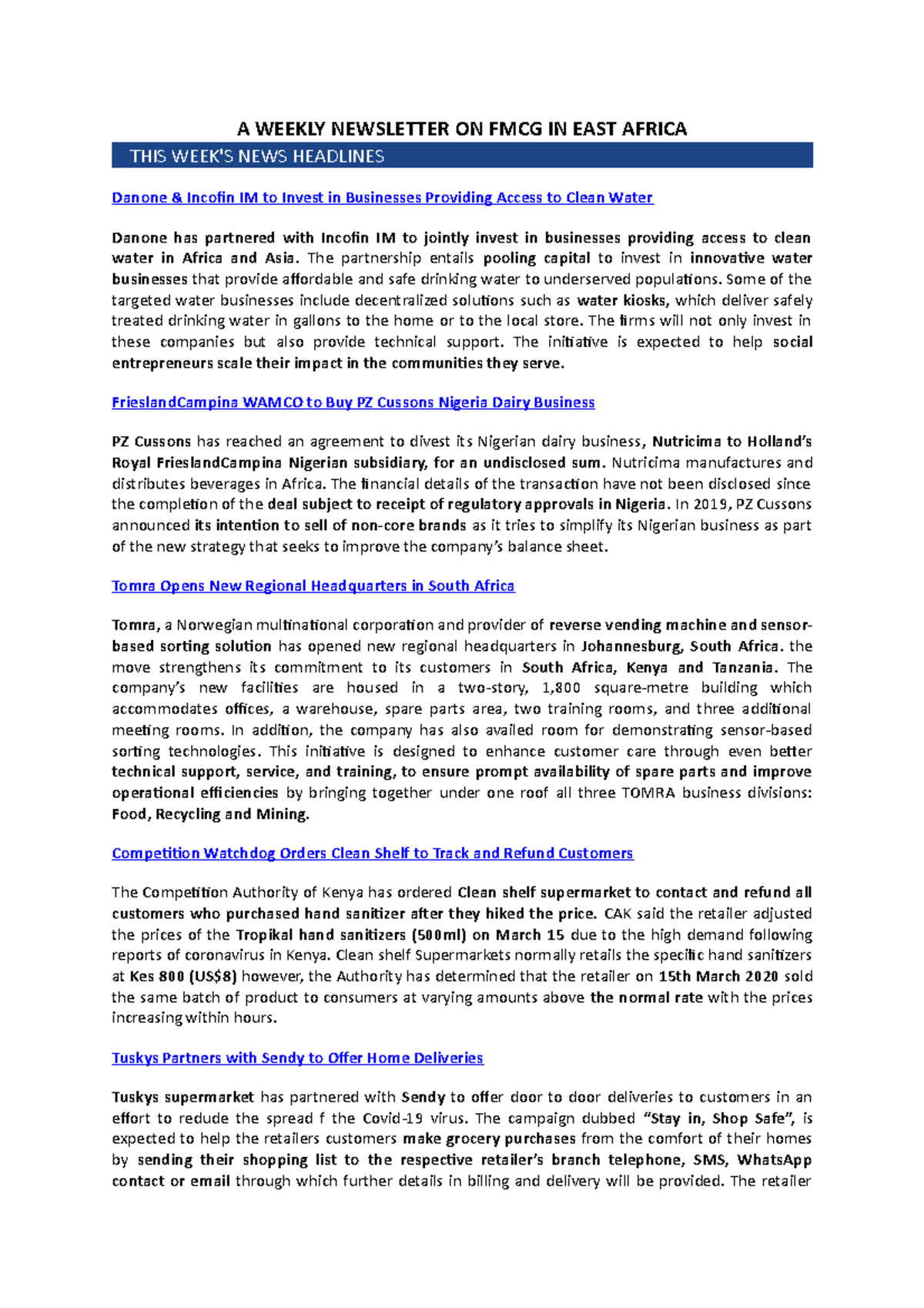 FMCG sector- 2003 2020 - Assignment - A WEEKLY NEWSLETTER ON FMCG IN ...