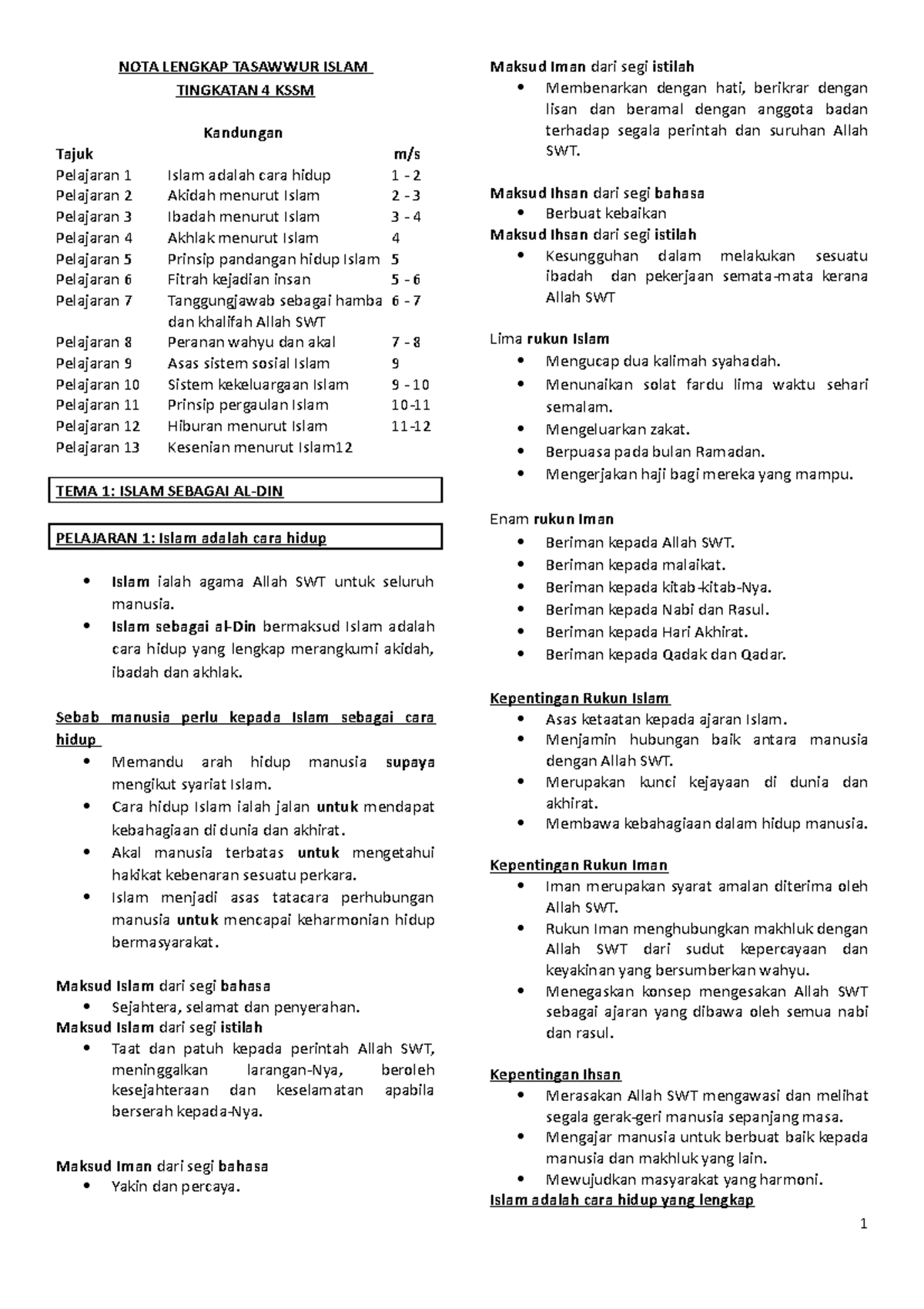 NOTA Lengkap Tasawwur Islam T4 KSSM - NOTA LENGKAP TASAWWUR ISLAM TINGKATAN 4 KSSM Kandungan ...